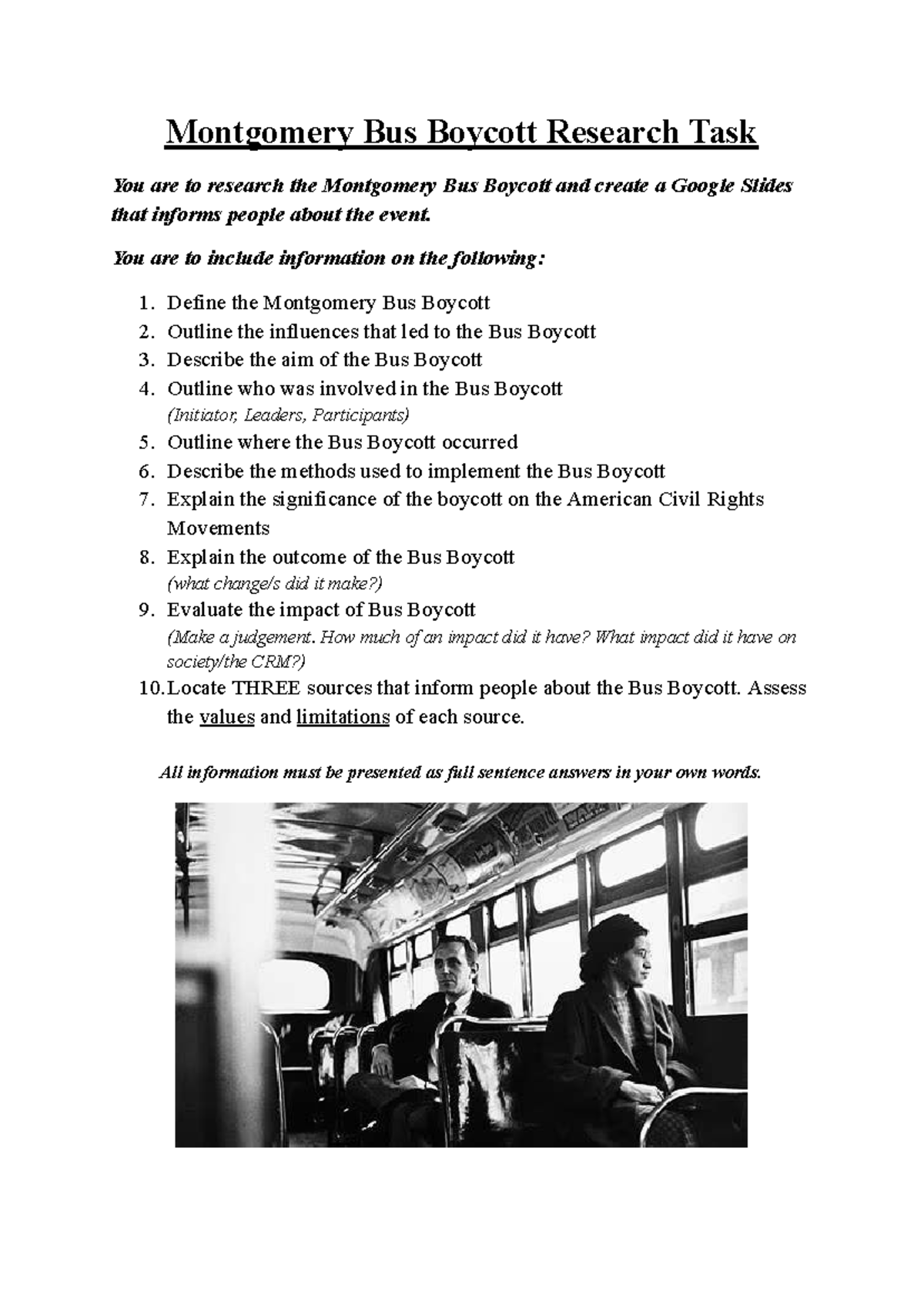 Montgomery Bus Boycott - ICT Research Task Overview - Studocu