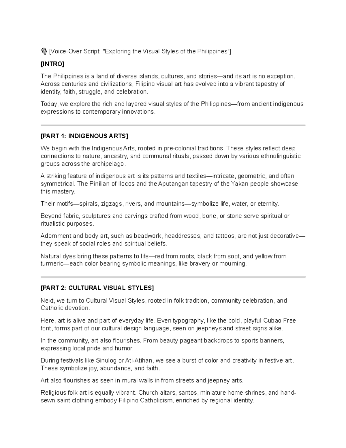 Revised Script: Visual Styles of the Philippines - ART APPRECIATION ...