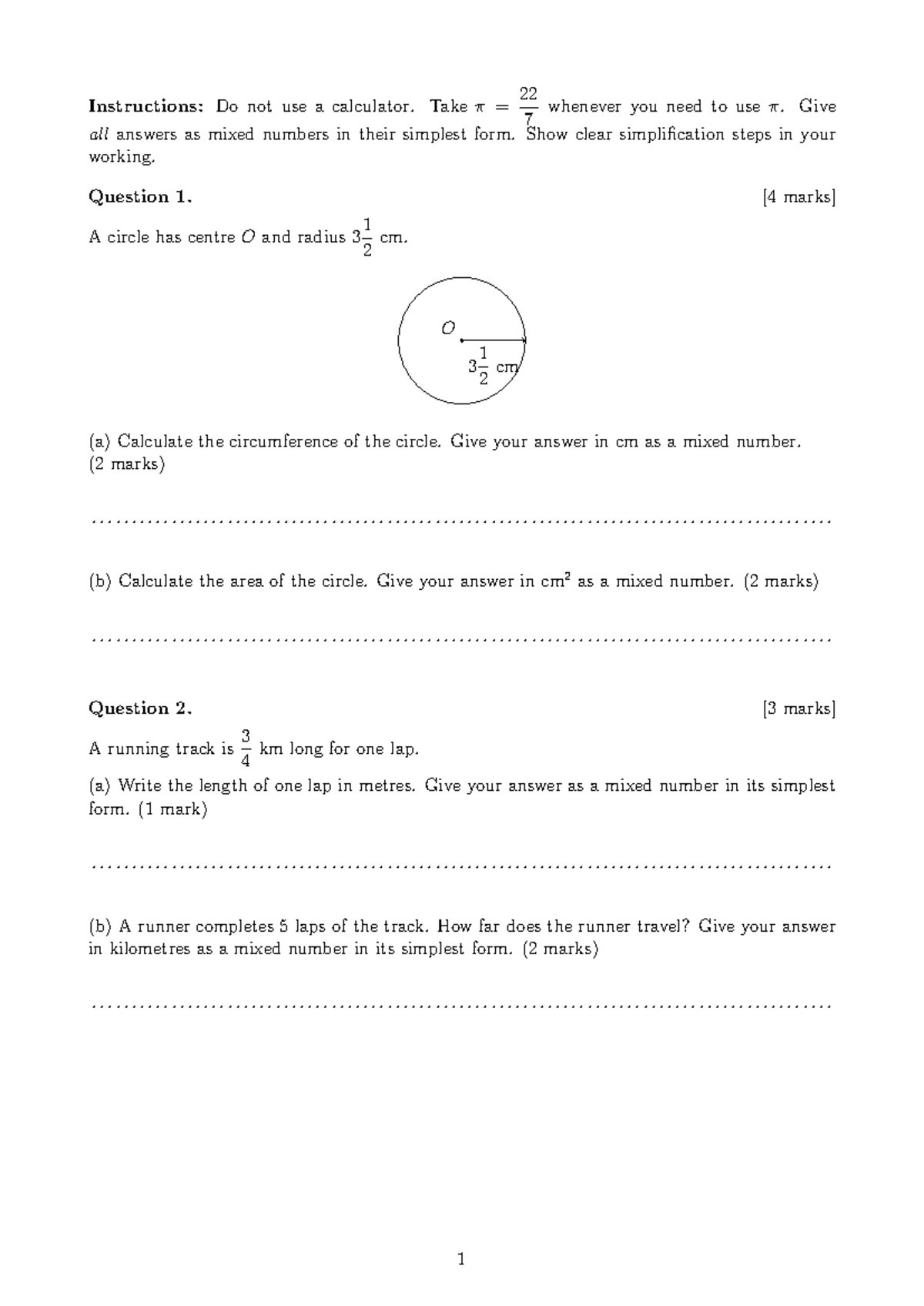 Final Exam 9 3: Mixed Numbers and Geometry Calculations - Studocu