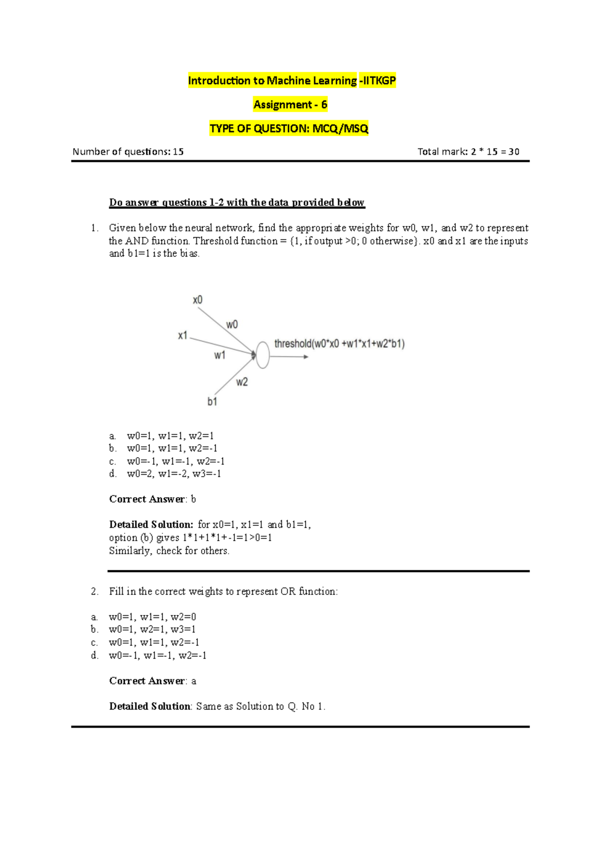 IML- IITKGP Assignment 6 Solutions: Neural Networks and Functions - Studocu