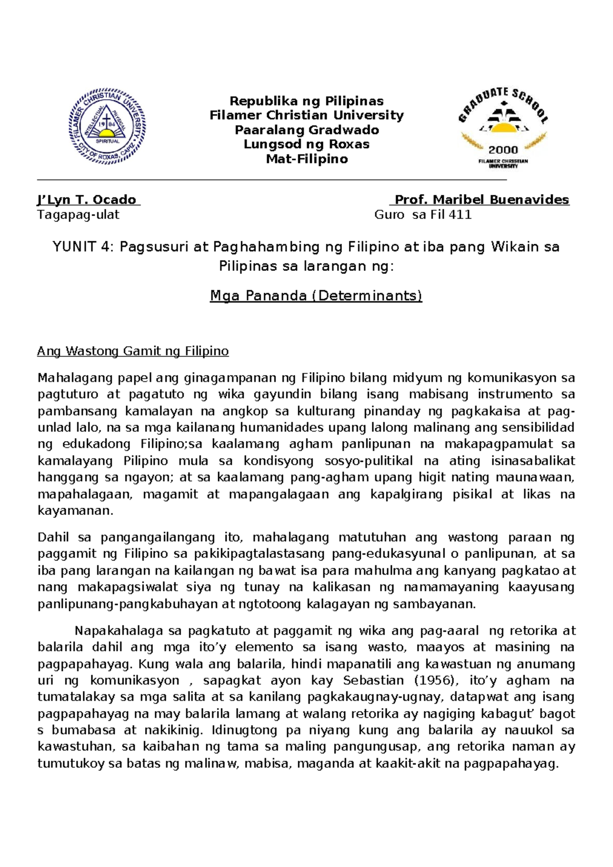 Mga Pananda sa Iba't ibang Wika Filipino 411 - Republika ng Pilipinas ...