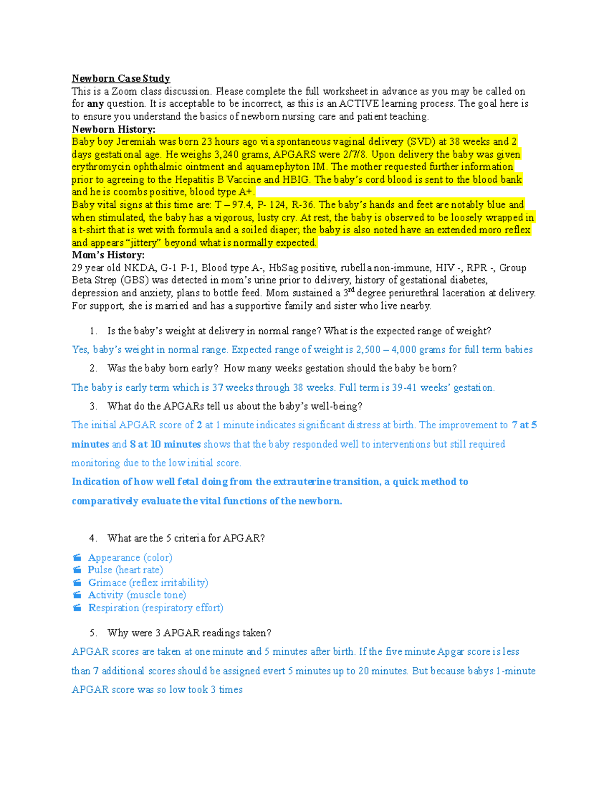 Newborn Case Study-2 - Newborn Case Study This is a Zoom class ...