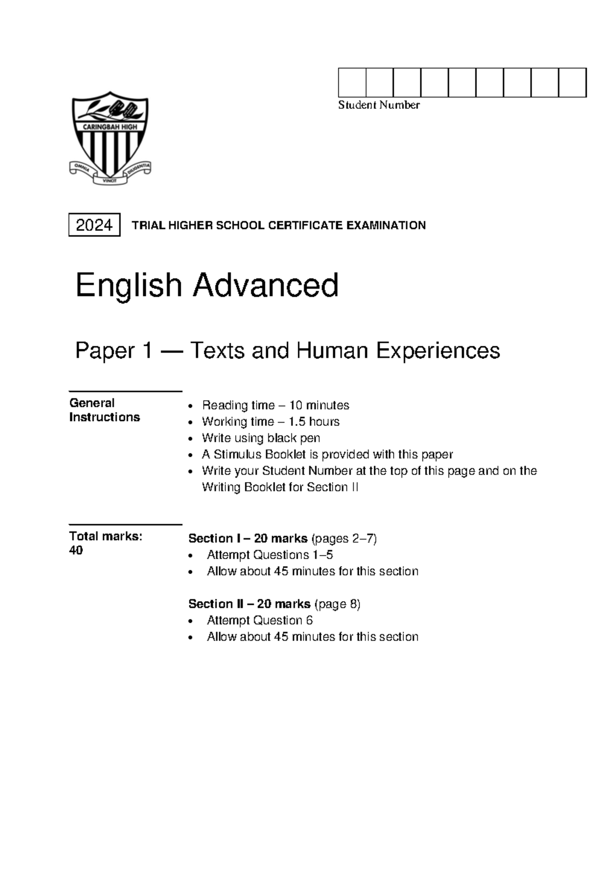 2024 HSC English Adv Paper 1: Texts & Human Experiences Exam Questions ...