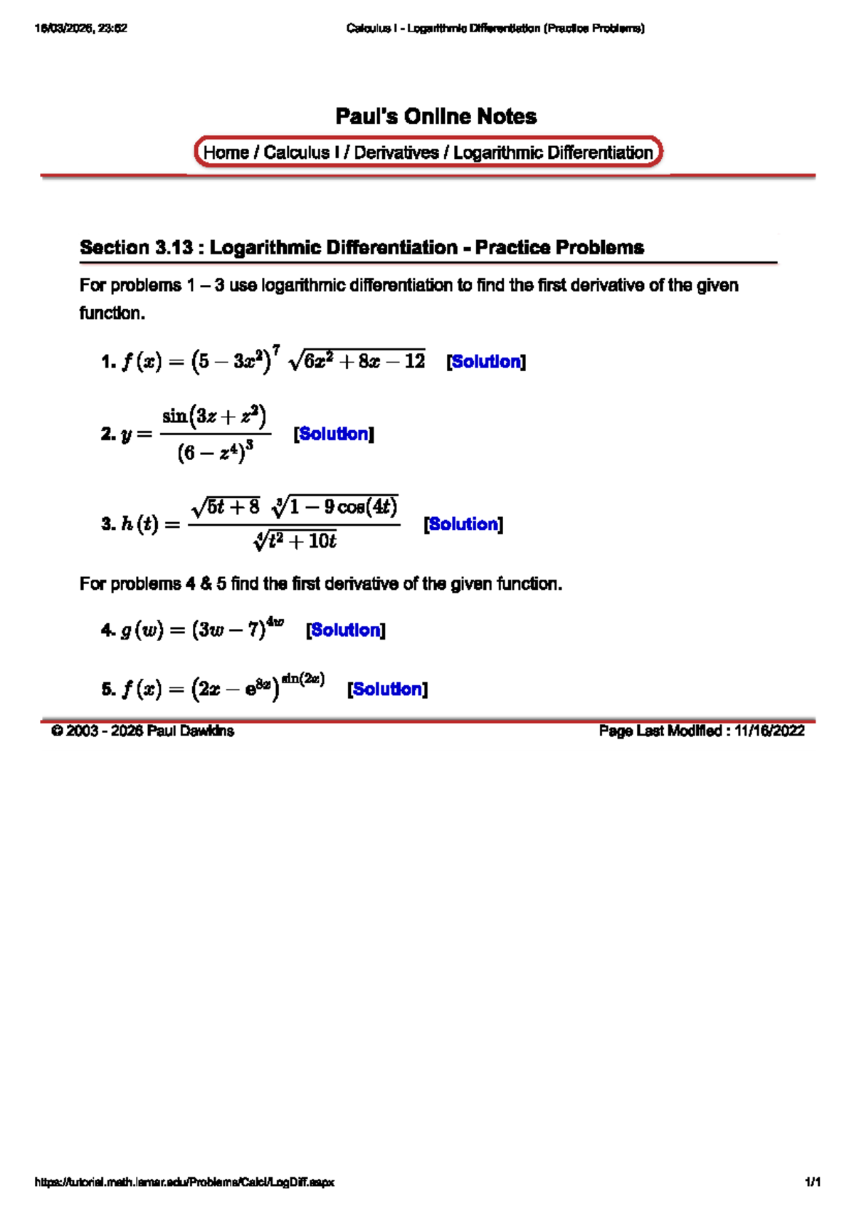 Logerithmic derivatives - SSTA011 - 23:52 Calculus Logarithmic ...