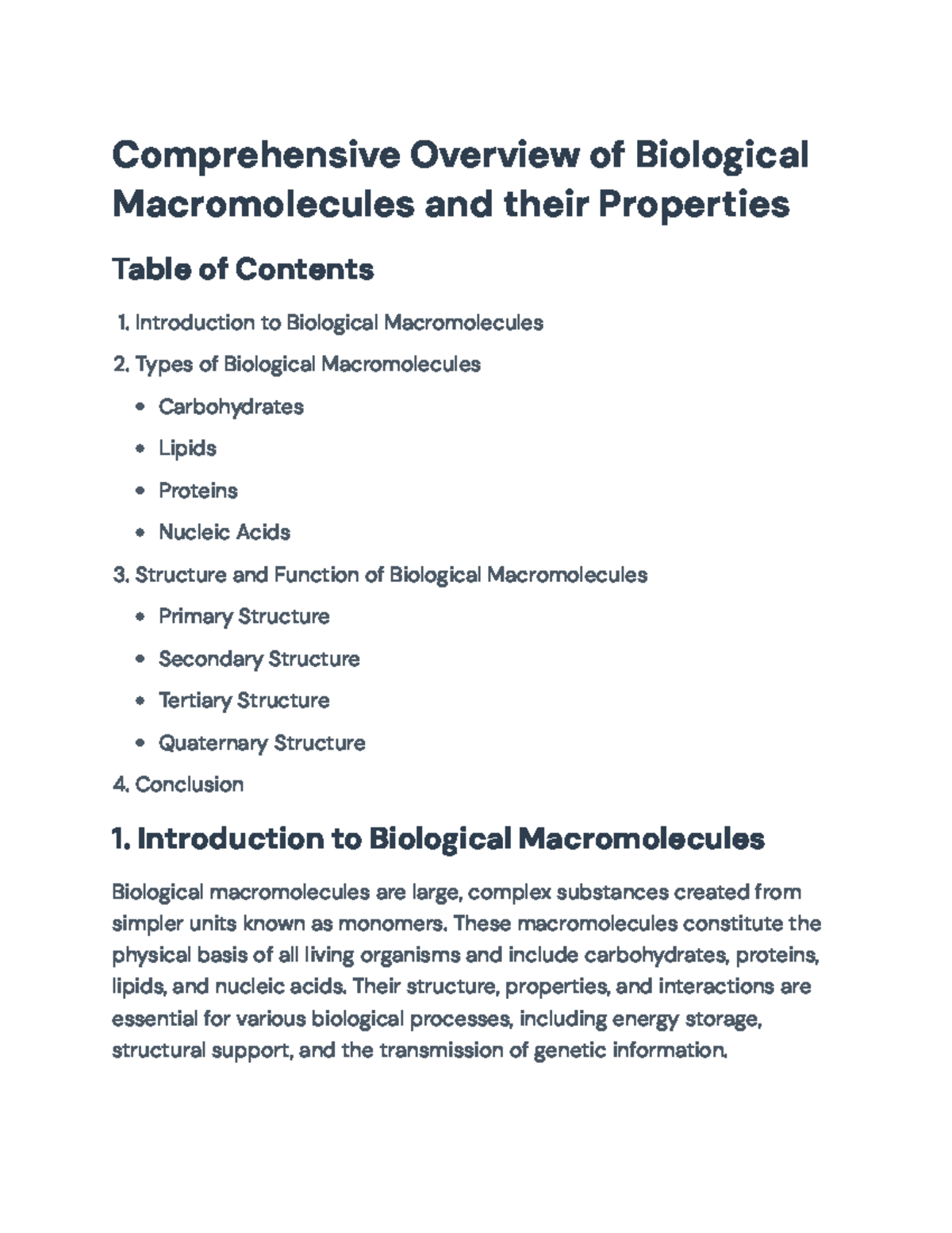 Comprehensive Overview of Biological Macromolecules and Their Functions ...