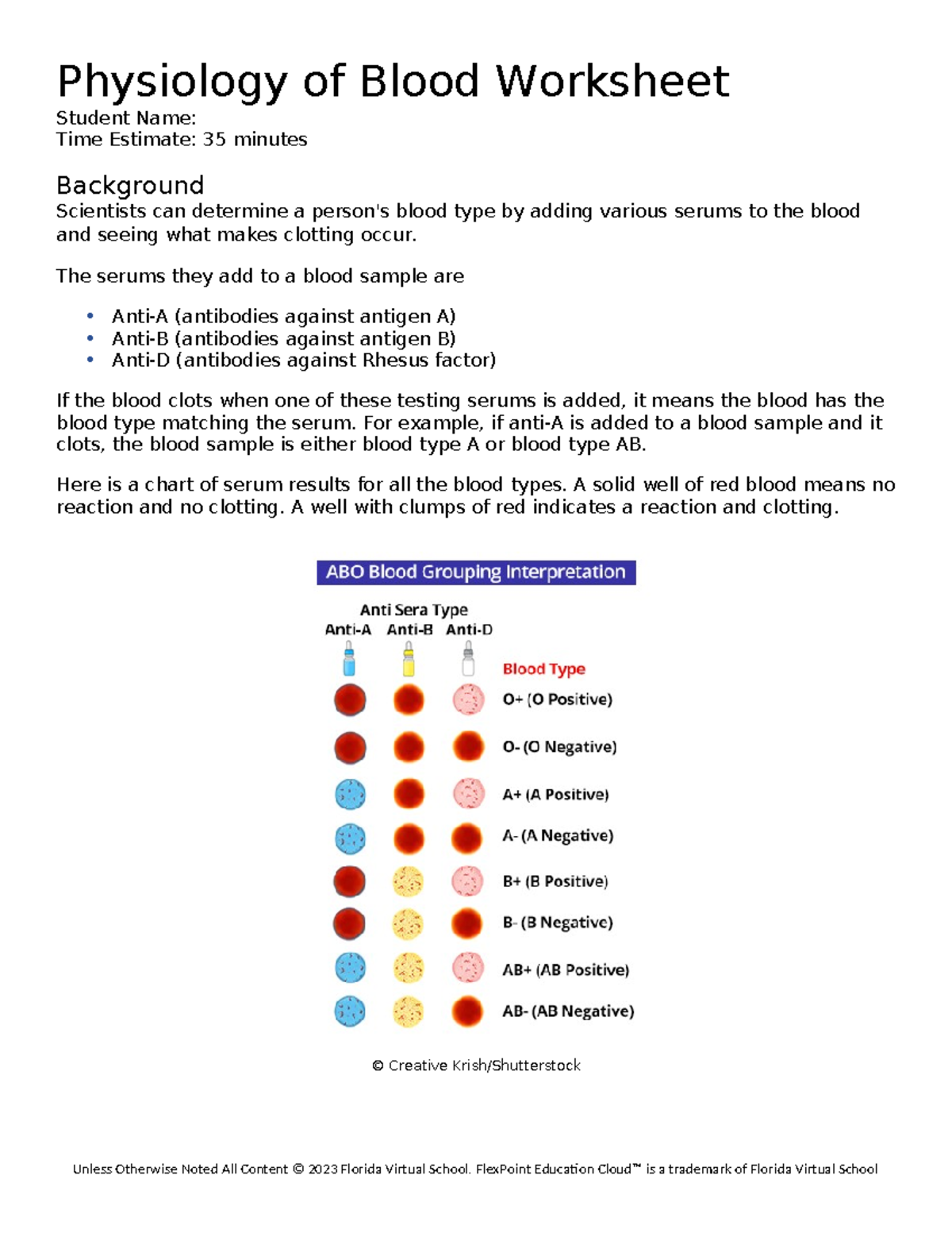 Copy of 4.02 physiology of blood worksheet - Physiology of Blood ...