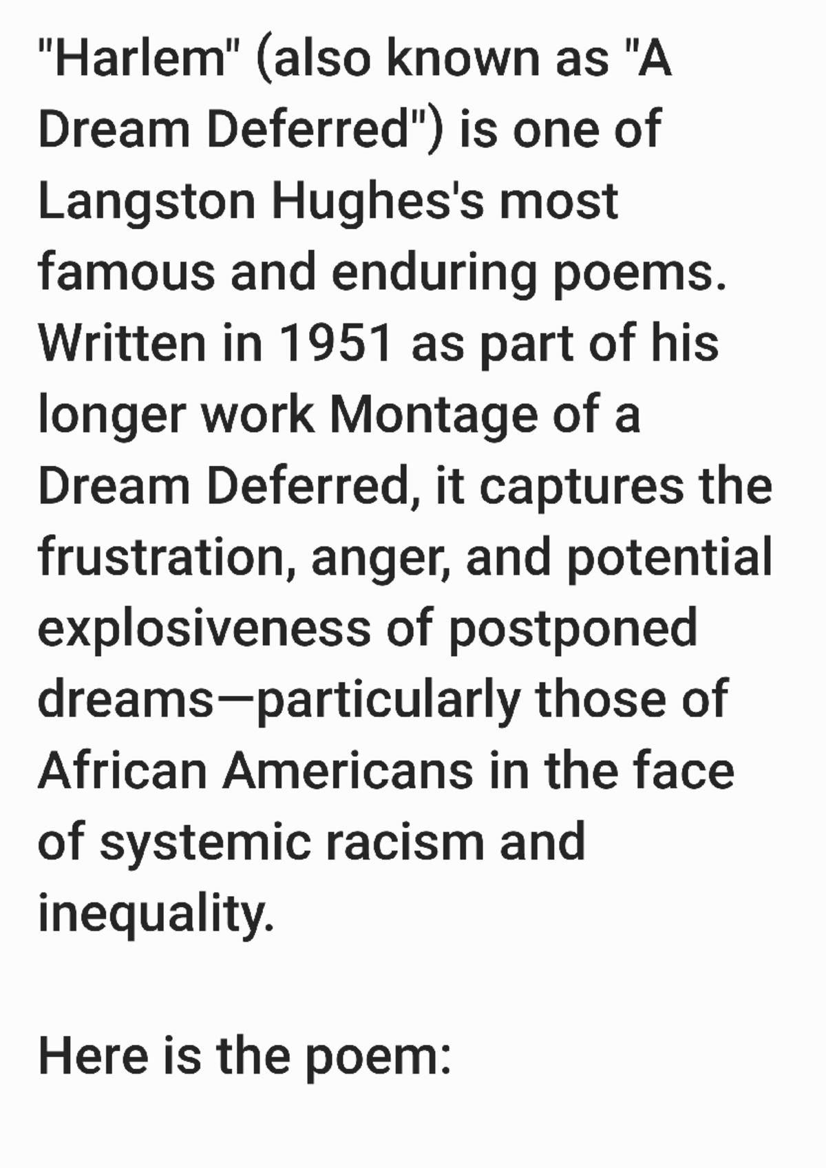 Harlem (Dream Deferred) Poem Analysis and Summary - Studocu