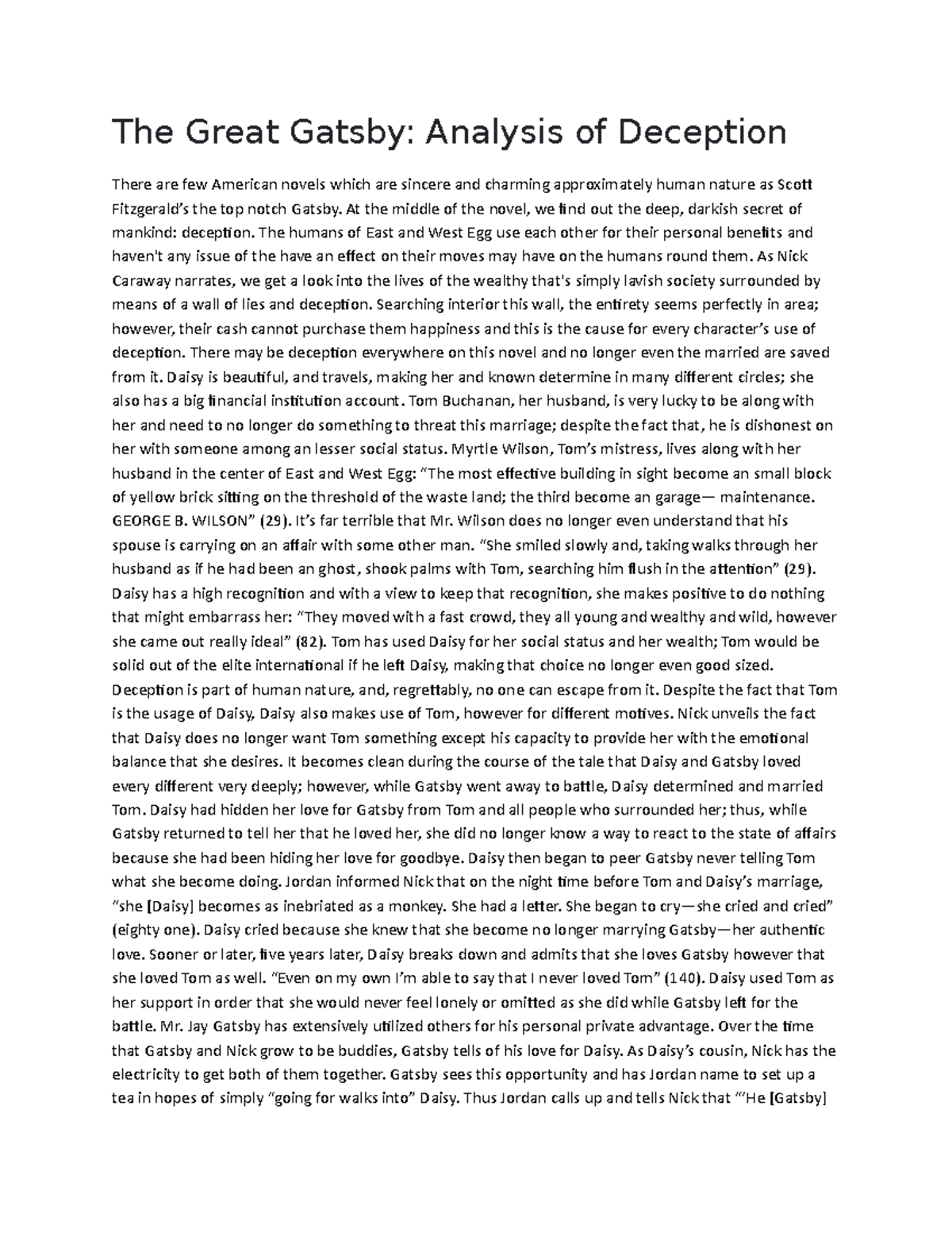 The Great Gatsby Analysis of Deception - At the middle of the novel, we ...