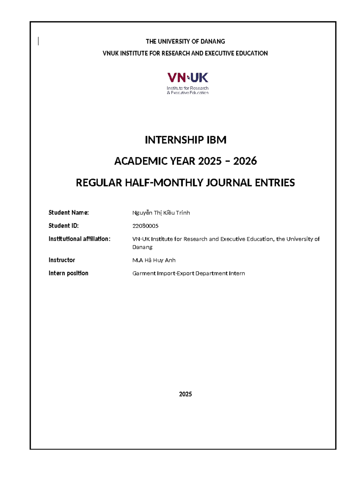 Internship Journal Entry 6: IBM 2025-2026 at VNUK - Studocu
