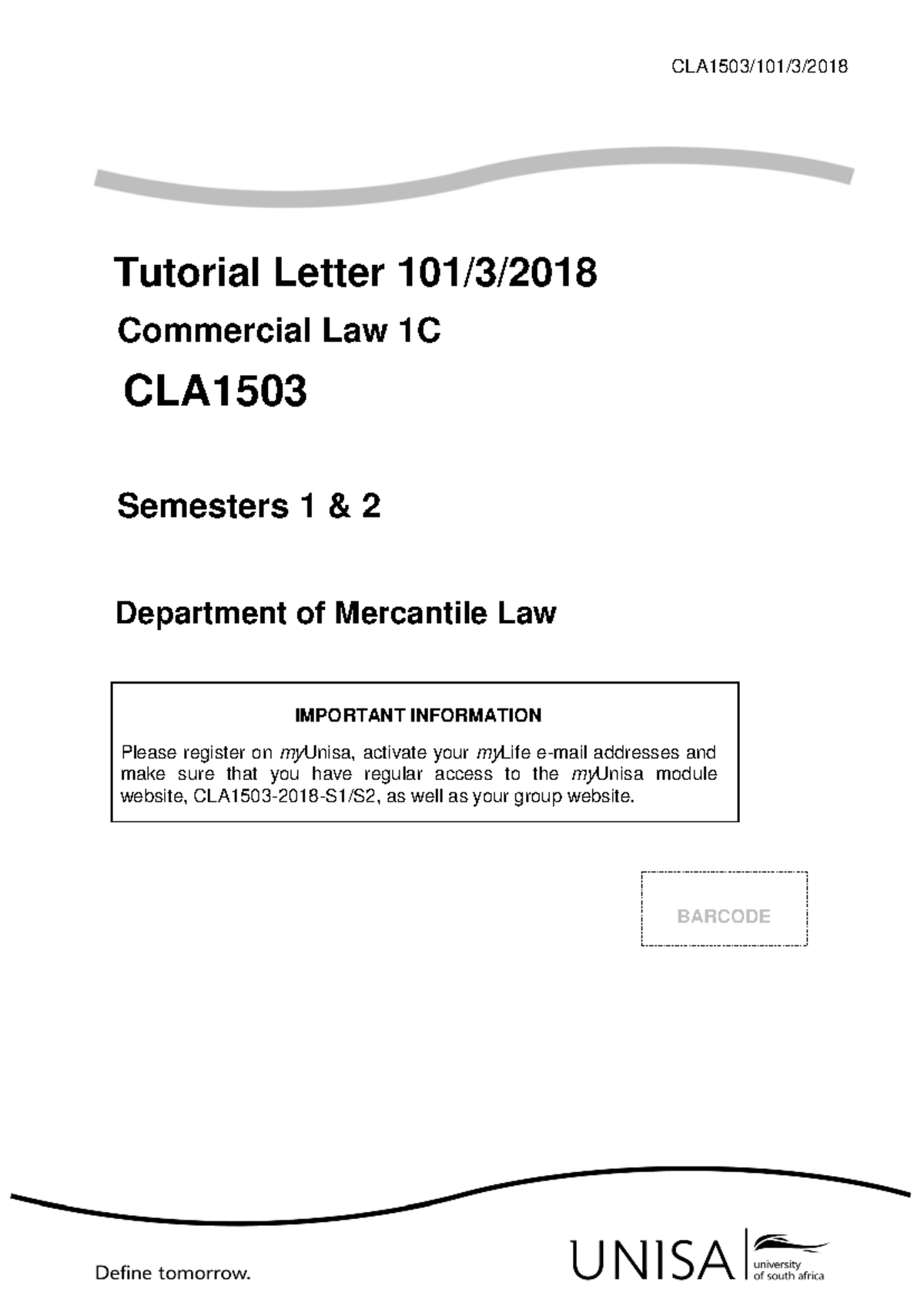 CLA1503-101 - Study Questions for Commercial Law 1C Module - Studocu