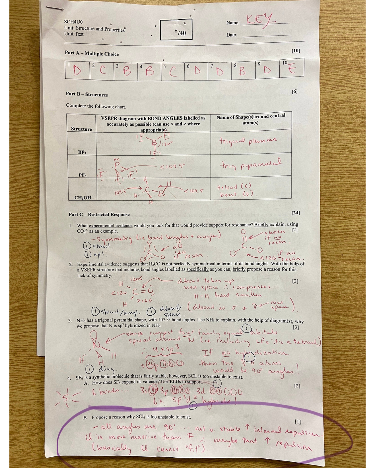 Stuctures and Properties Test - SCH4U0 Name: KEY Unit: Structure and ...