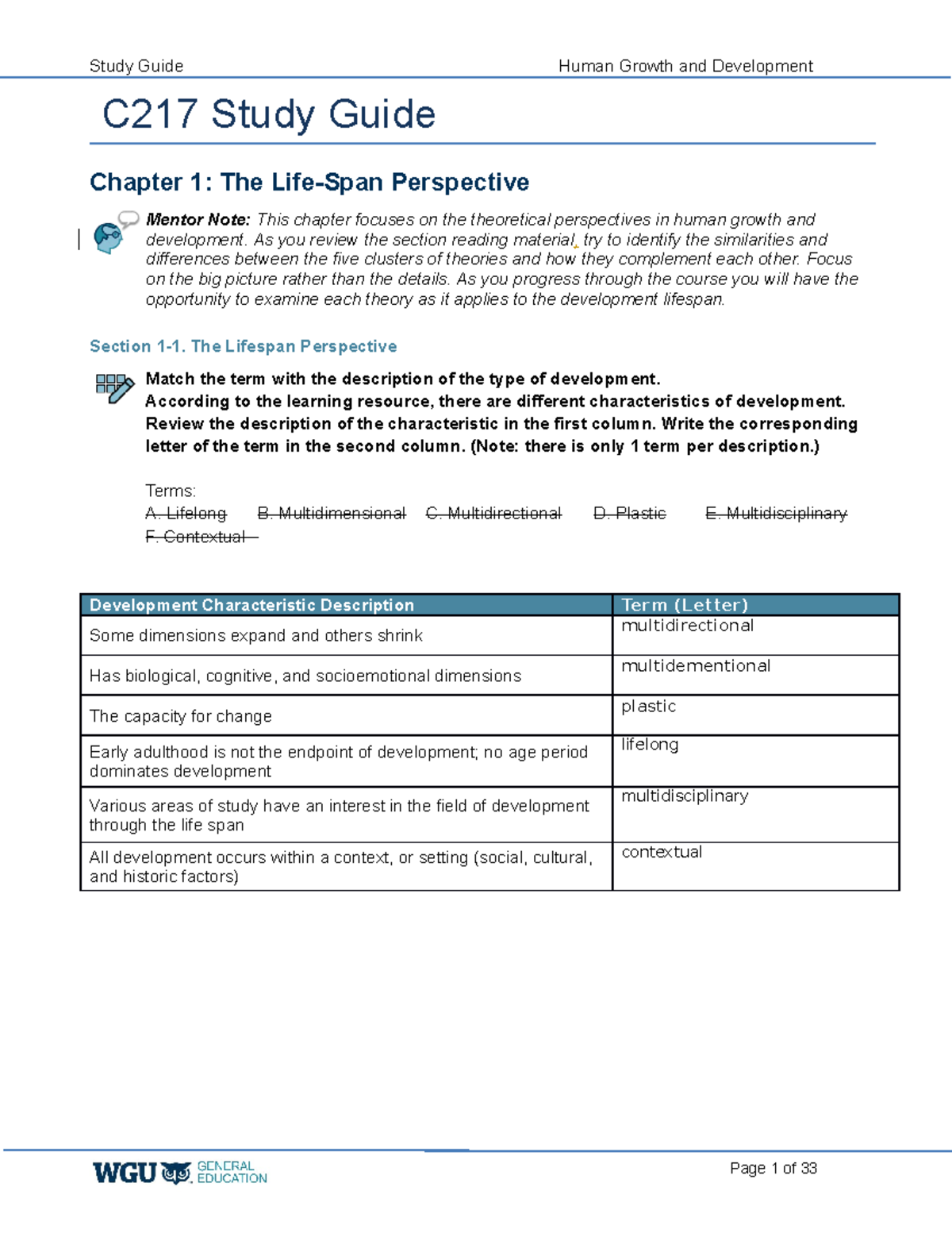 Human Growth and Development - Study Guide - C217 Study Guide Chapter 1 ...