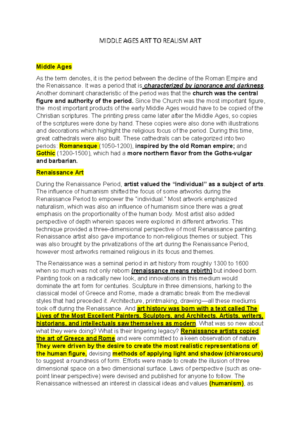 Middle AGES ART TO Realism ART reviewer - MIDDLE AGES ART TO REALISM ...