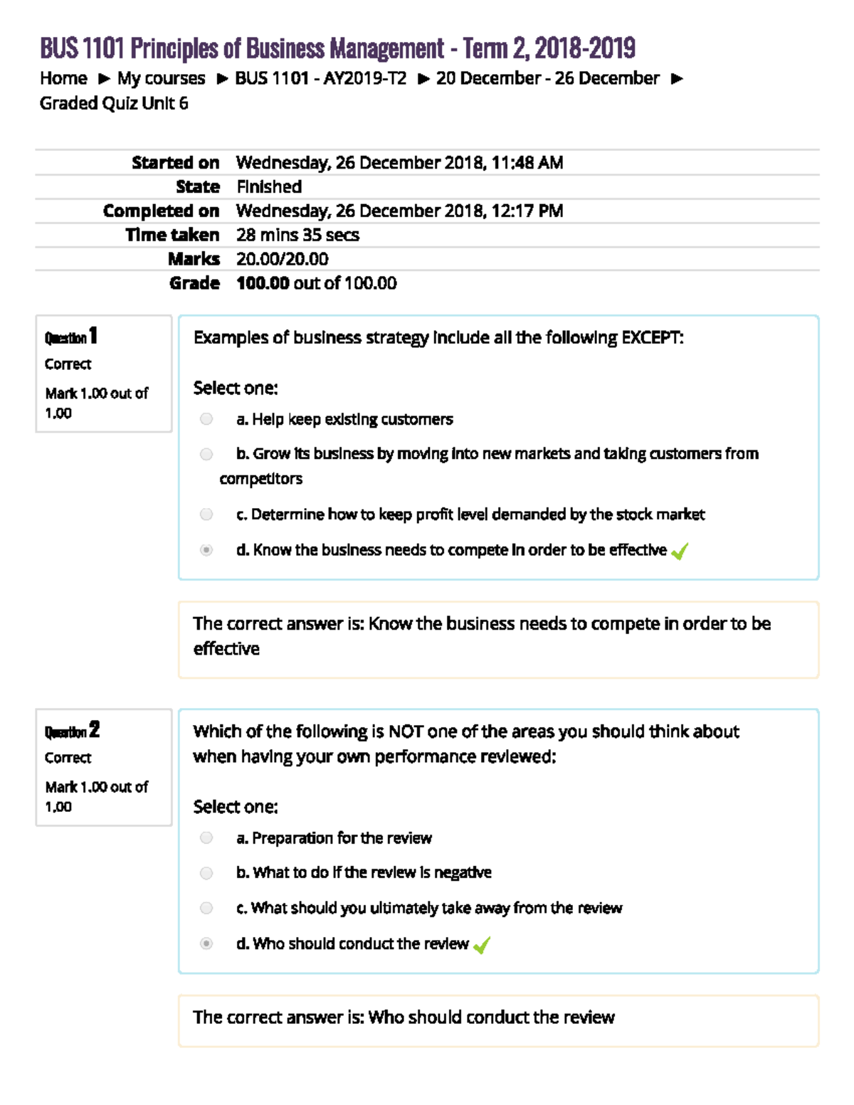 Graded Quiz unit 6 - Principles of Business Management - BUS 1101 ...