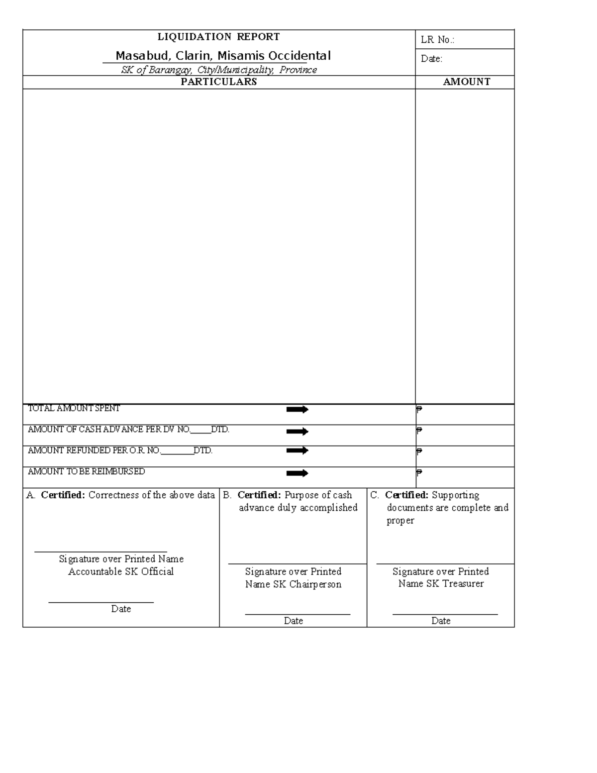 Liquidation Report Format for SK Officials (LR No. 0000-00-000) - Studocu