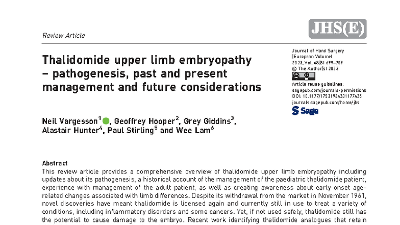 Thalidomide Upper Limb Embryopathy: Pathogenesis & Management Insights ...