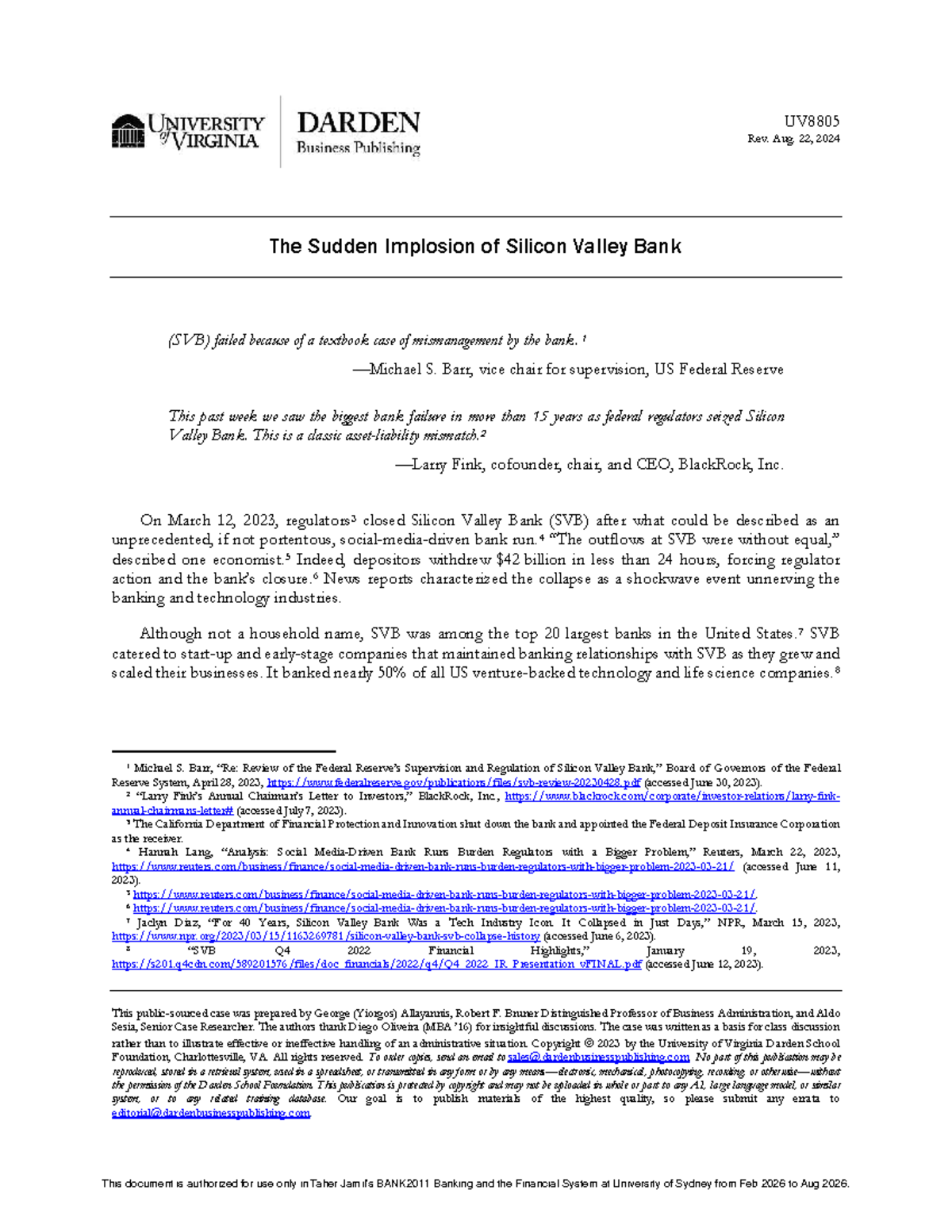 UV8805 Case Study: The Sudden Collapse of Silicon Valley Bank - Studocu