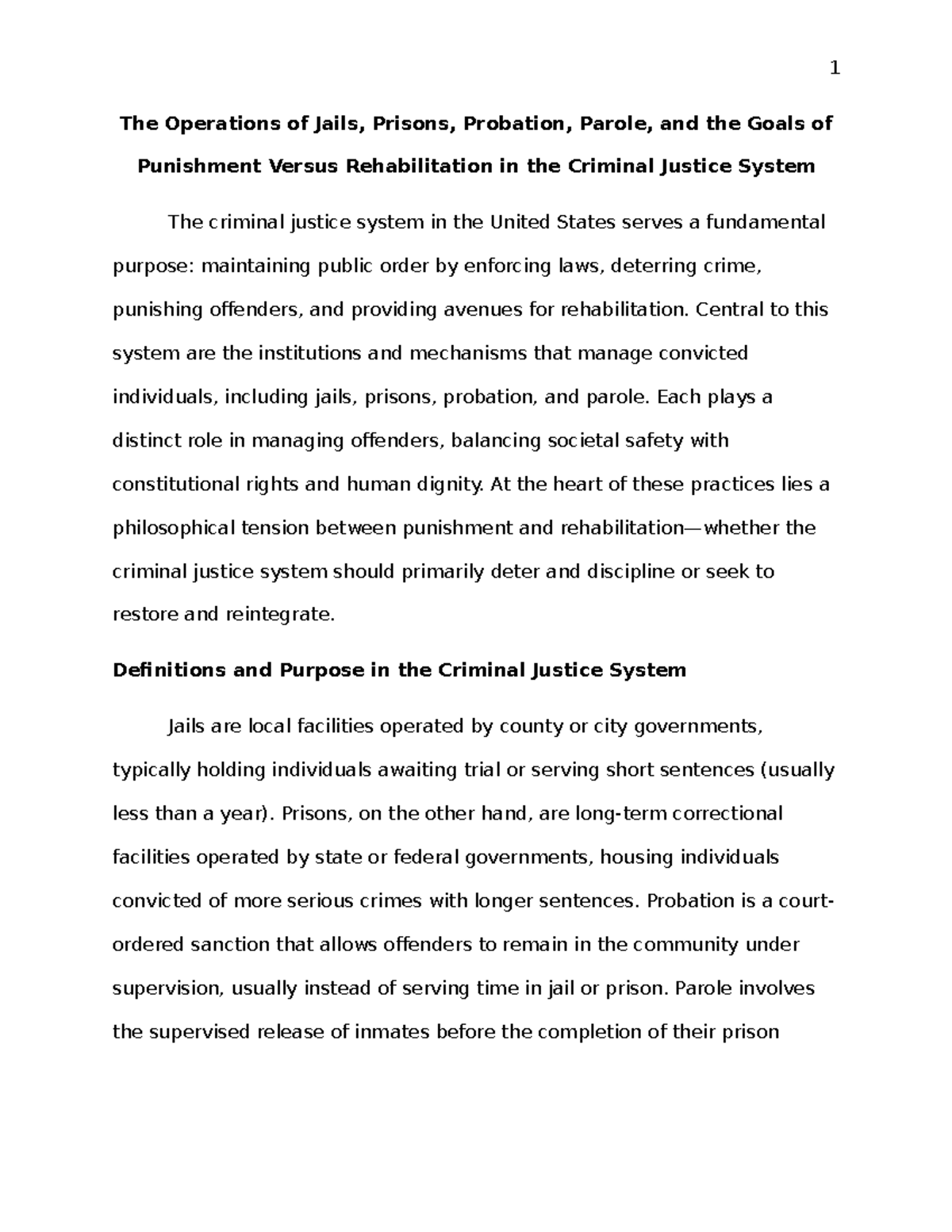 The Operations of Jails, Prisons, and Rehabilitation in Criminal ...