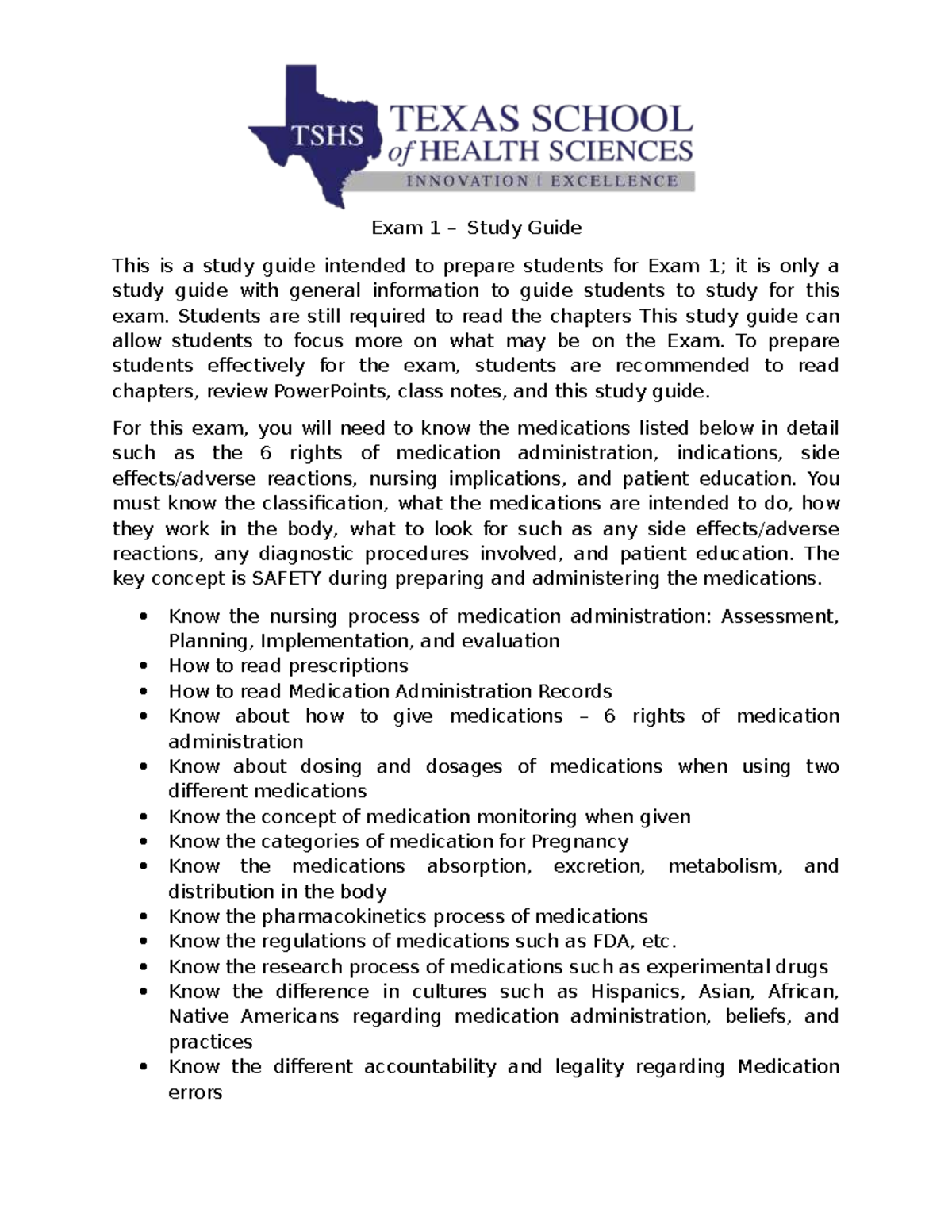 Study Guide for Exam 1 - Pharmacology Essentials - Studocu