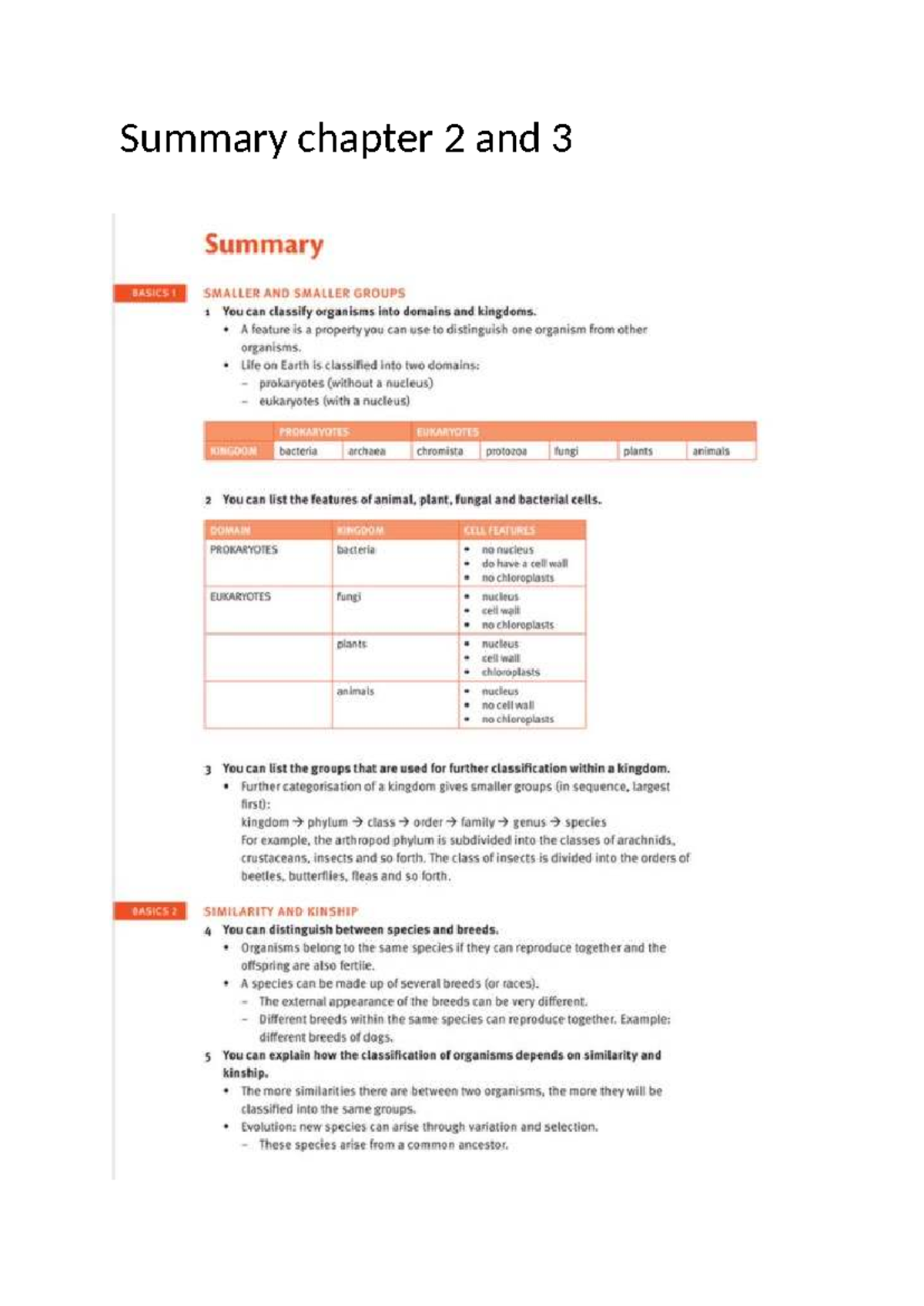 Summary of Chapters 2 & 3: Organism Classification (BASICS 1) - Studeersnel