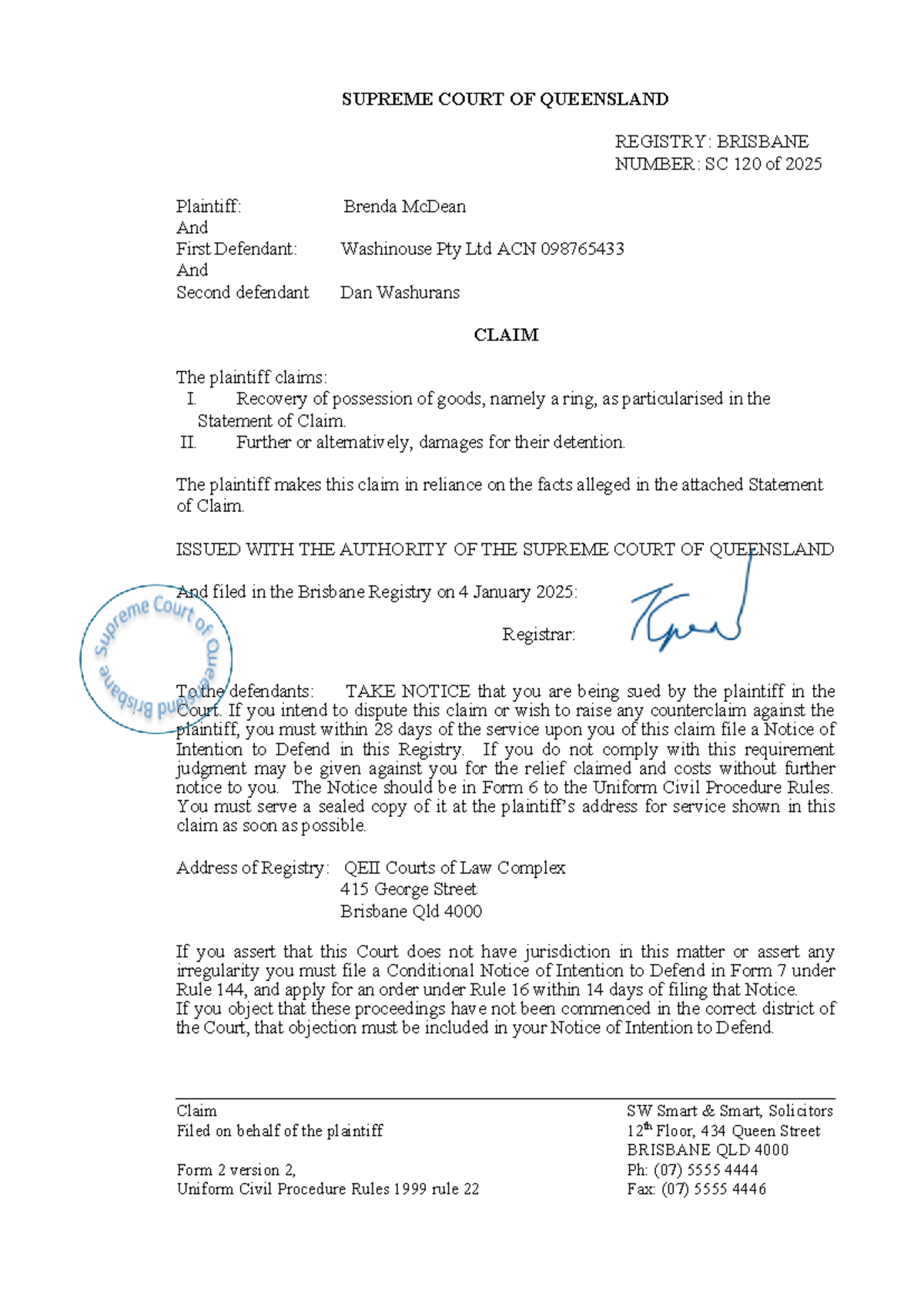 Supreme Court of Queensland Case SC 120 of 2025: Claim & Judgment ...