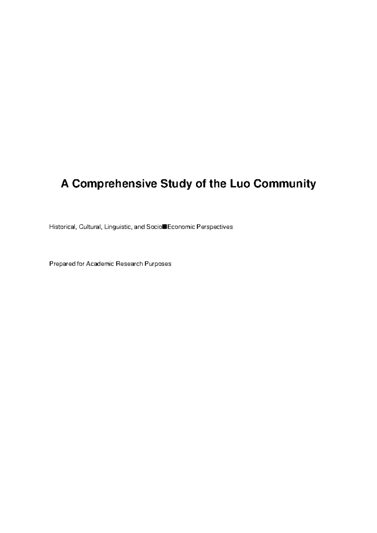 Luo Community Study: Historical, Cultural, and Linguistic Insights ...