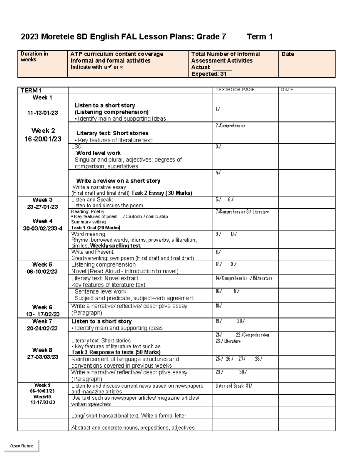 2023 English FAL Gr 4-7 Final Lesson Plans for Term 1-4 - Studocu