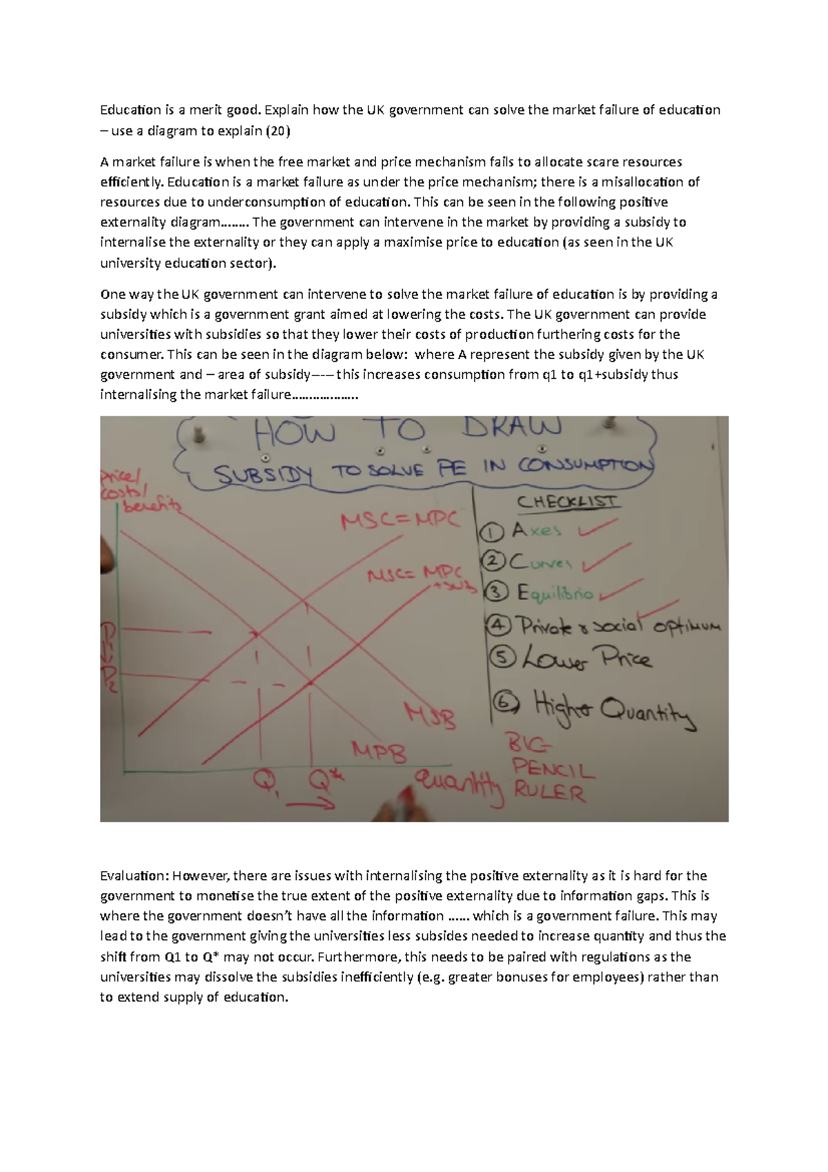 Alevel ECON SPEC1: Market Failure in Education and Government ...