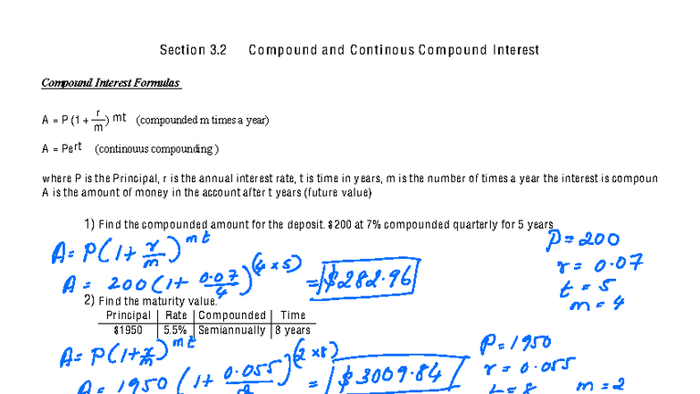 Section 3.2: Compound Interest Formulas & Solutions for AP Calculus ...