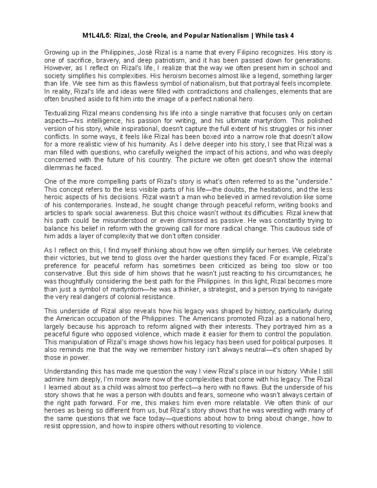 TLWR M1L4L5-While Task - M1L4/L5: Rizal, the Creole, and Popular Nationalism | While task 4 ...