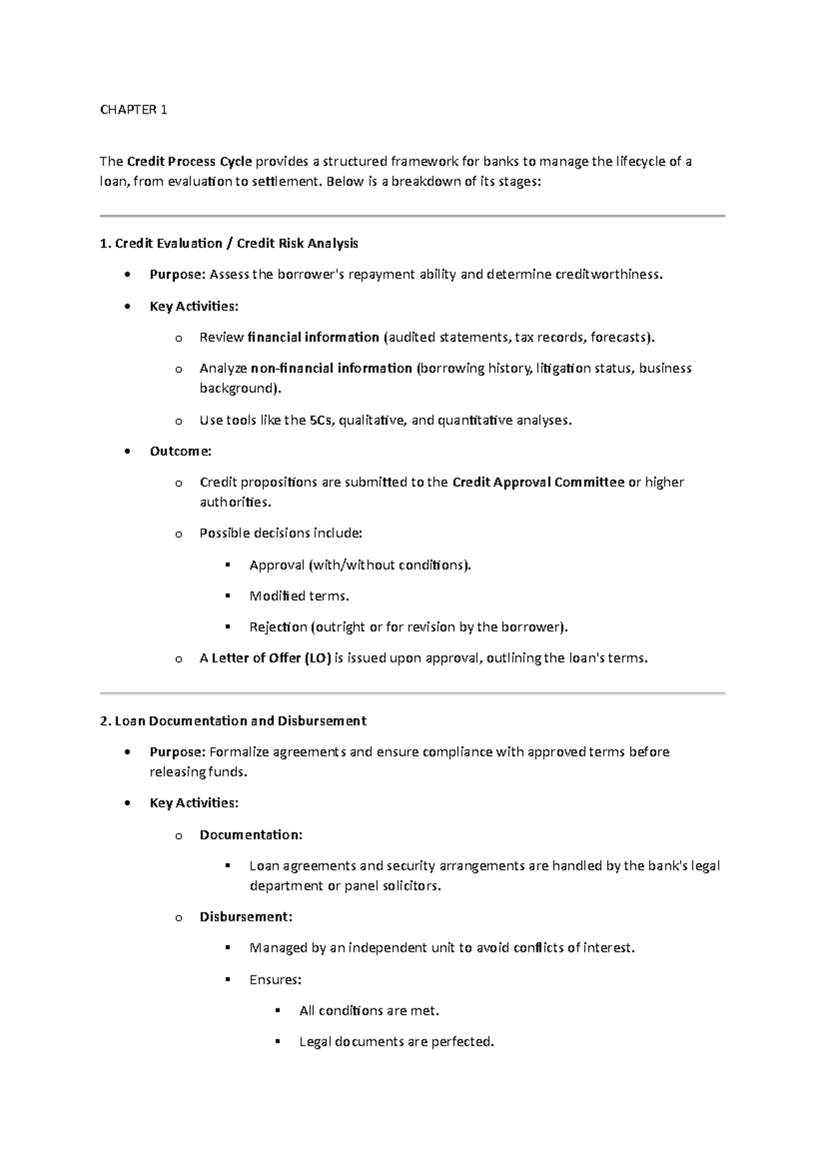 Fin367 Chapter 1 & 2 Revision Notes on Loan Management Processes - Studocu