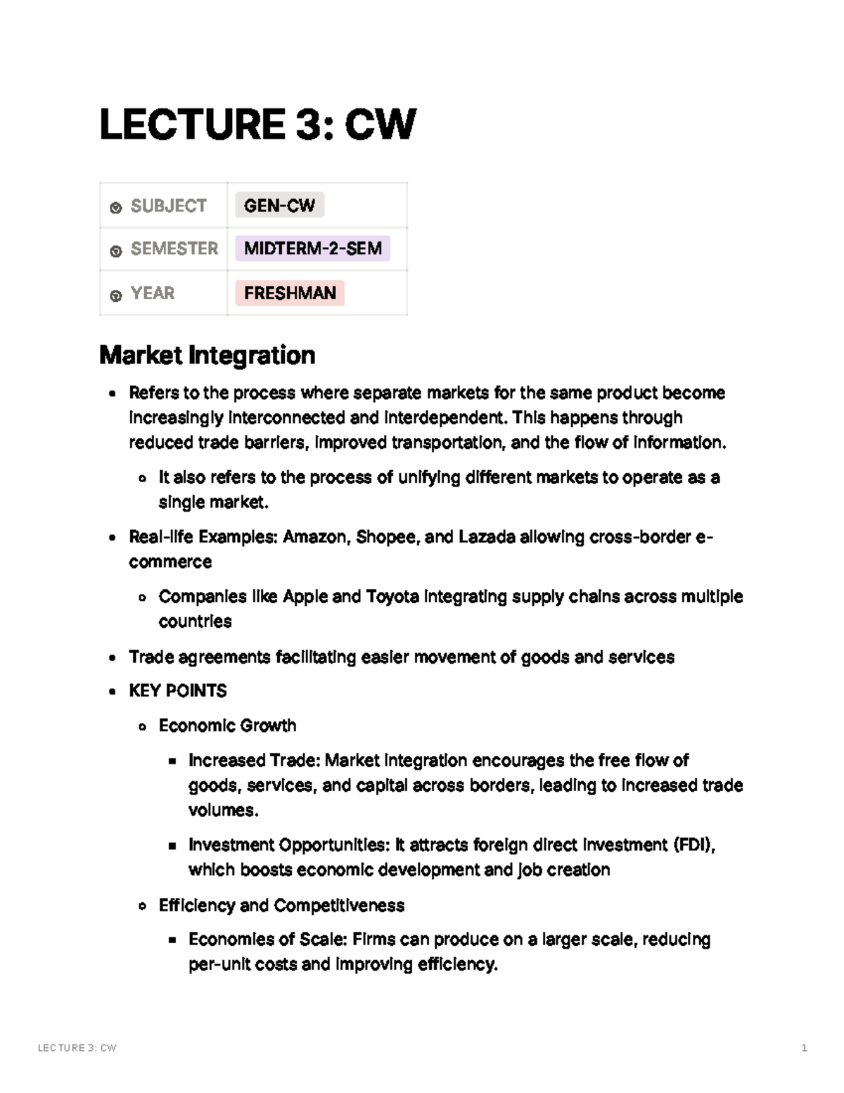 LECTURE 3: CW 1 - Market Integration and Asian Regionalism Notes - Studocu