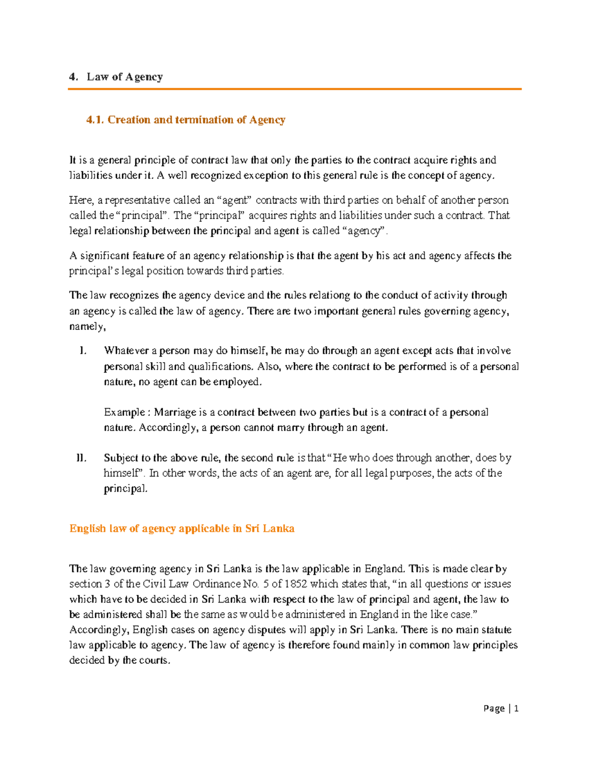 Law of Agency: Creation and Termination - Studocu
