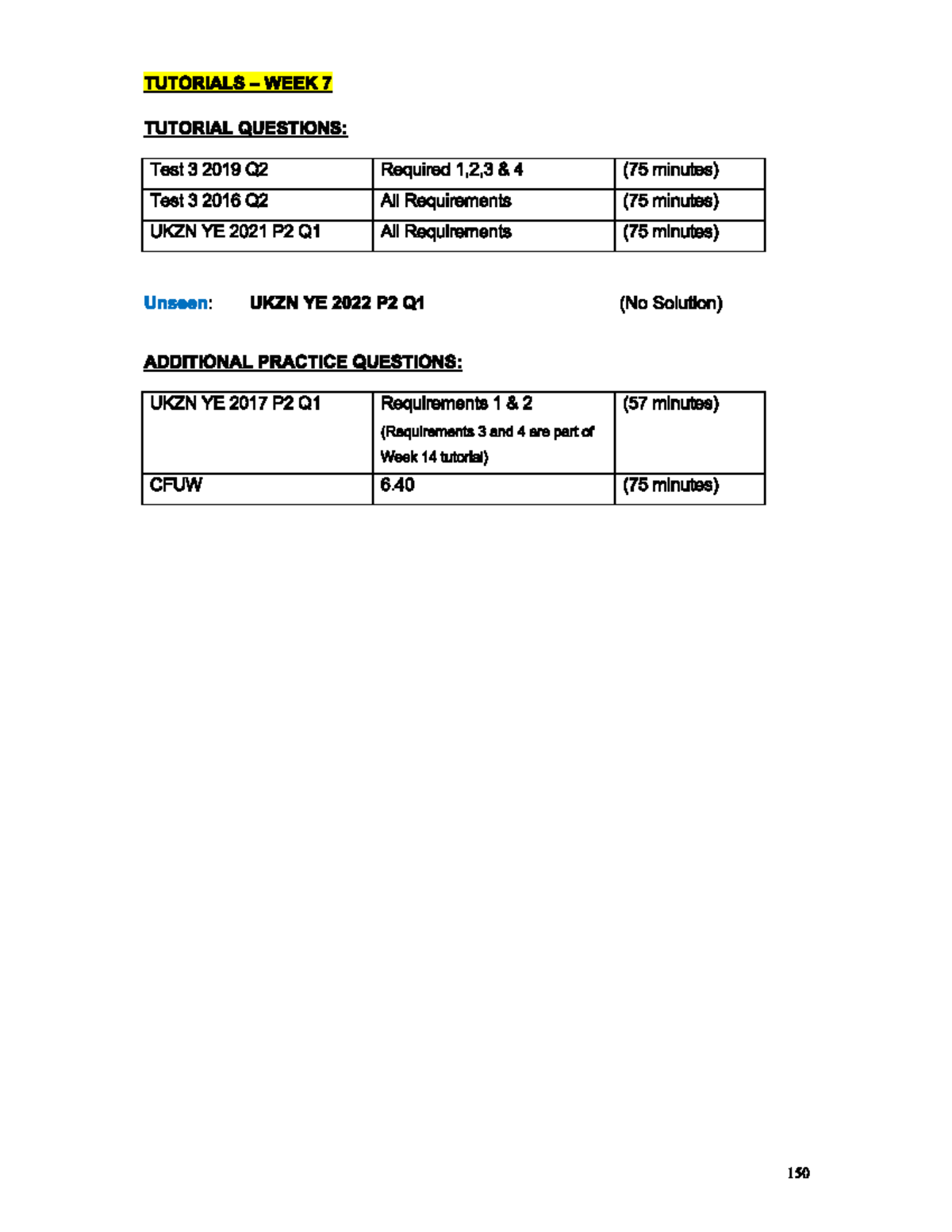 Week 7 Tutorial Questions: Test 3 & Additional Practice (2019-2022 ...
