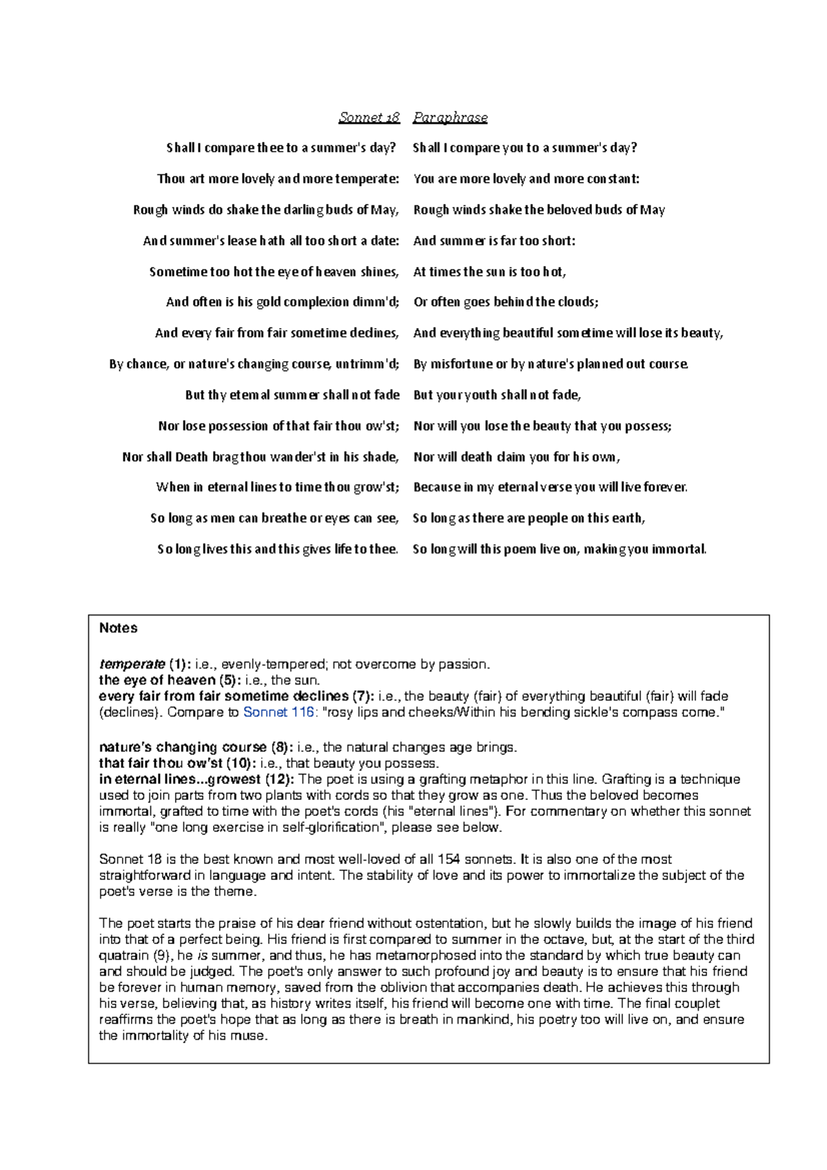 Sonnet 18 Analysis and Paraphrase: A Study Guide for Literature (ENG ...