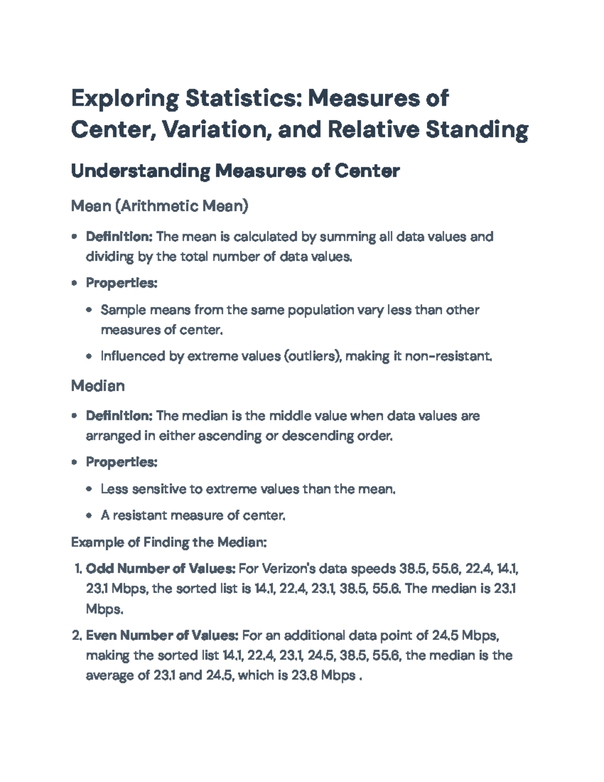 Descriptive Statistics (STAT101): Measures of Center & Variation ...