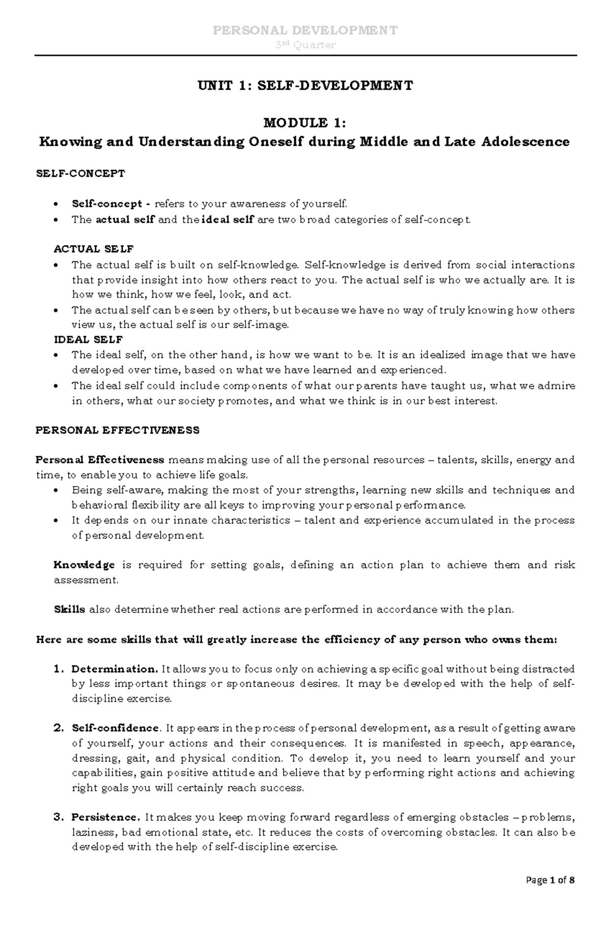 3rd Quarter Personal Development UNIT 1 Module 1 4 - 3 rd Quarter UNIT ...