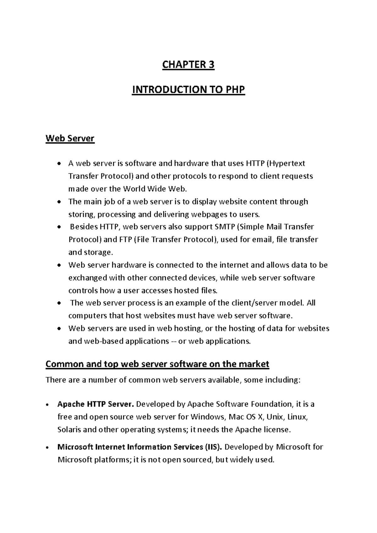 CHAPTER 3: INTRODUCTION TO PHP Web Server and Its Functions - Studocu