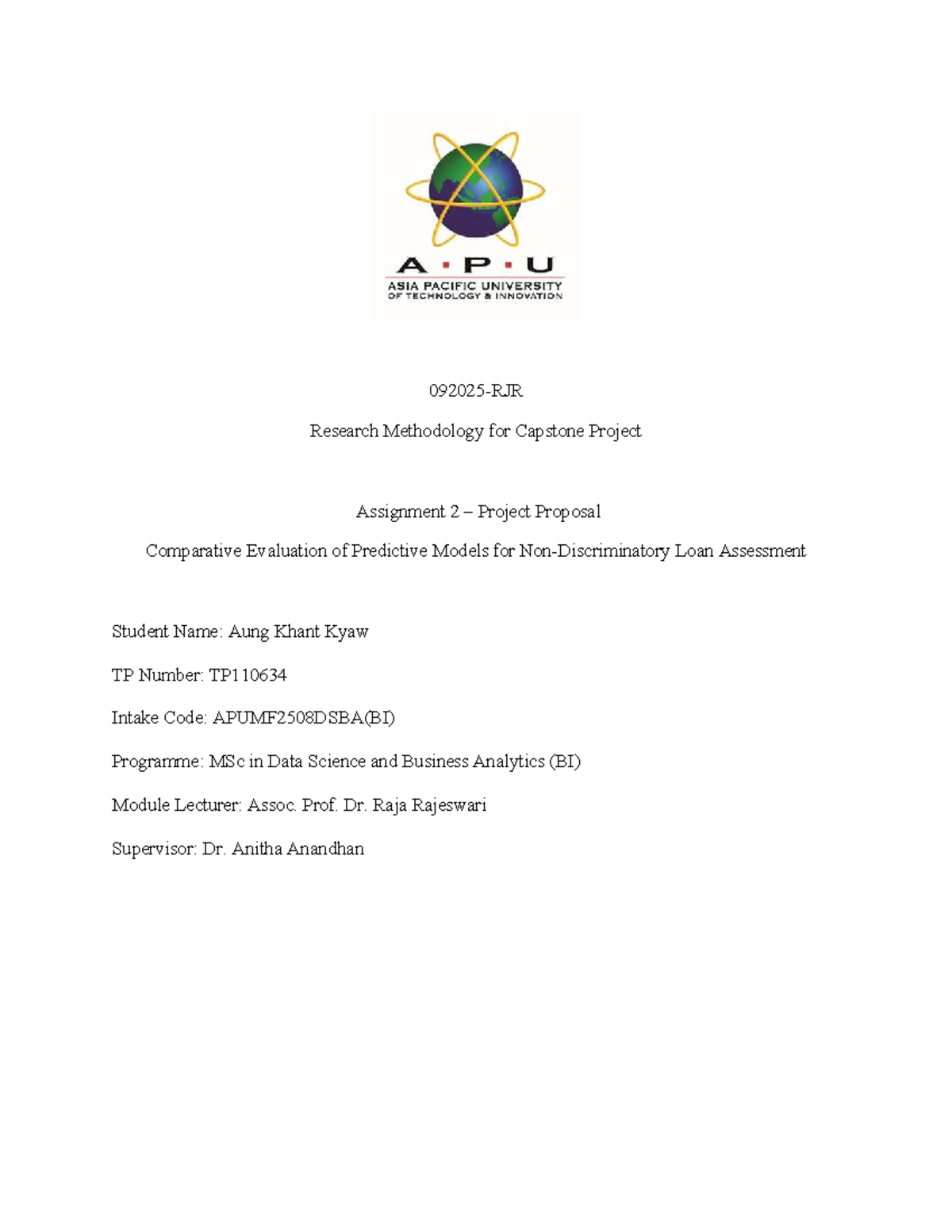 RMCP - Assignment 2: Comparative Evaluation of Loan Assessment Models ...