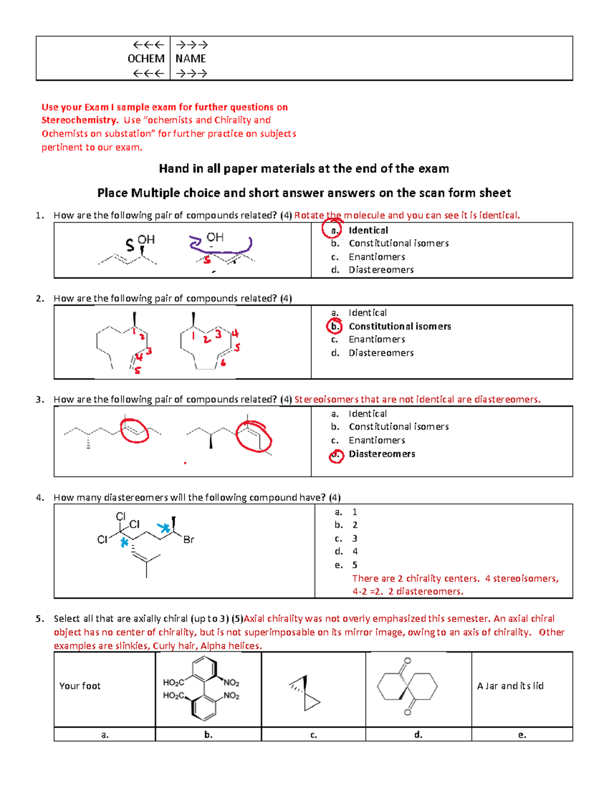 OCHEM 2022 Exam II Practice Questions & Answers with Explanations - Studocu