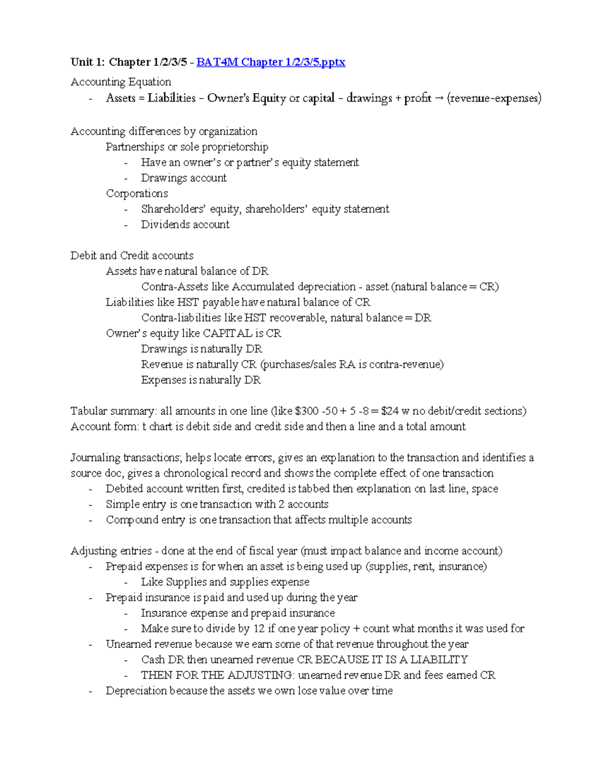 12 Accounting notes - need premium - Unit 1: Chapter 1/2/3/5 - BAT4M ...