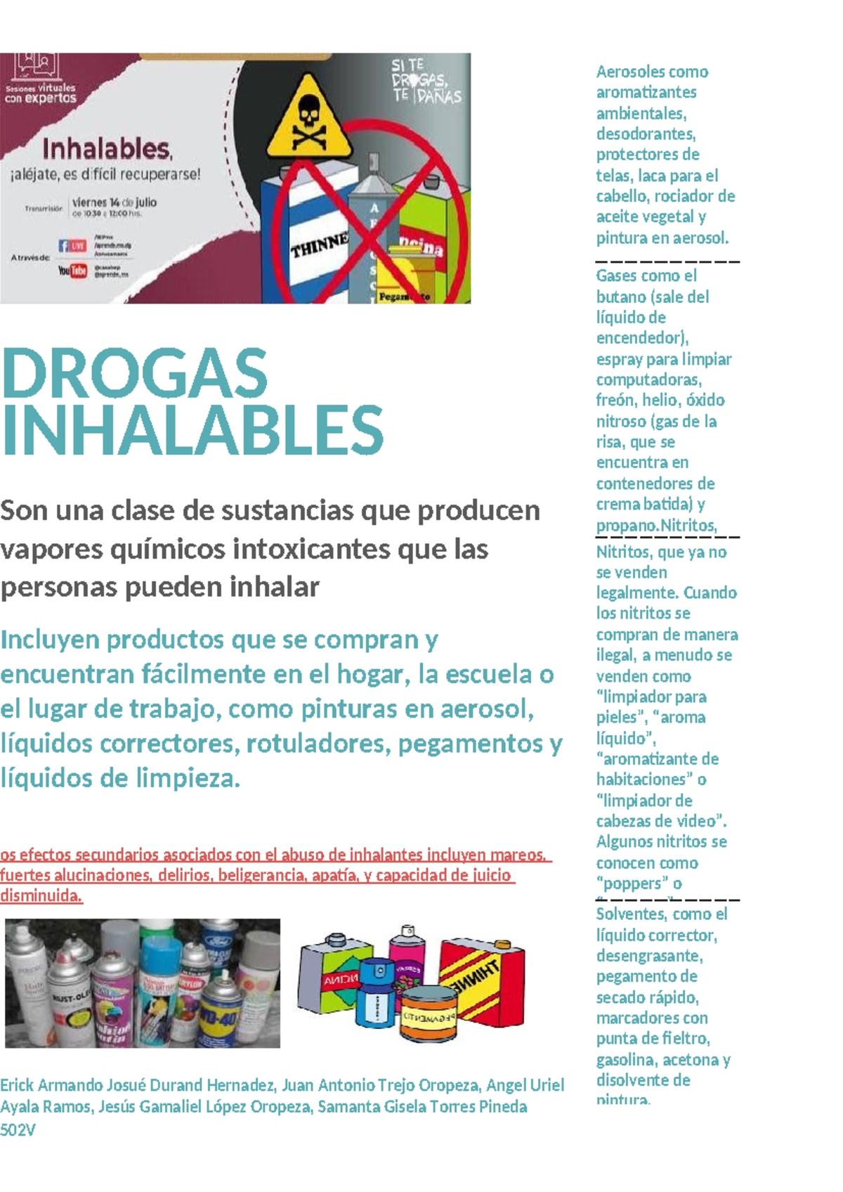Infografía sobre Drogas Inhalables - 502 Vespertino - Studocu