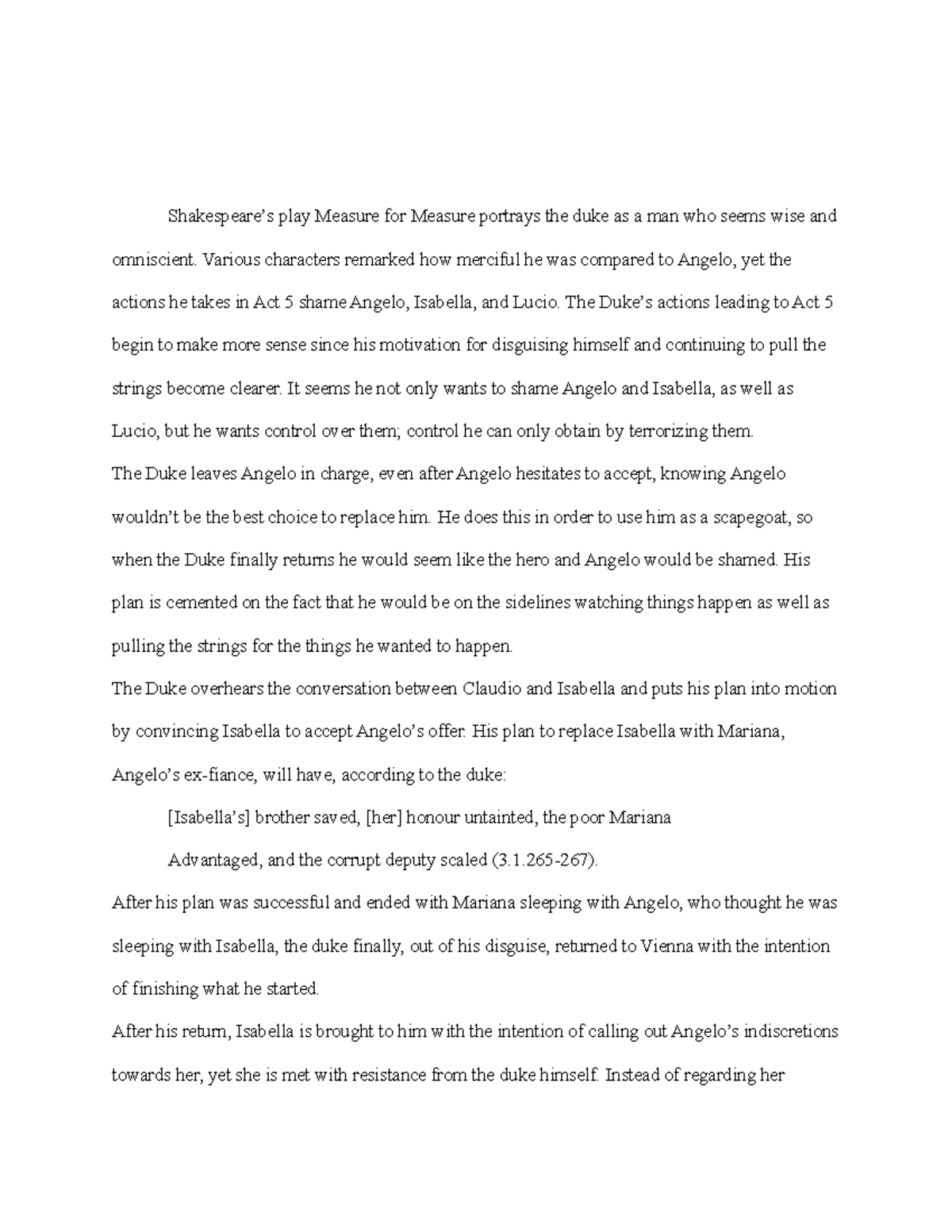Measure for Measure Analysis Journal: Insights on the Duke's ...