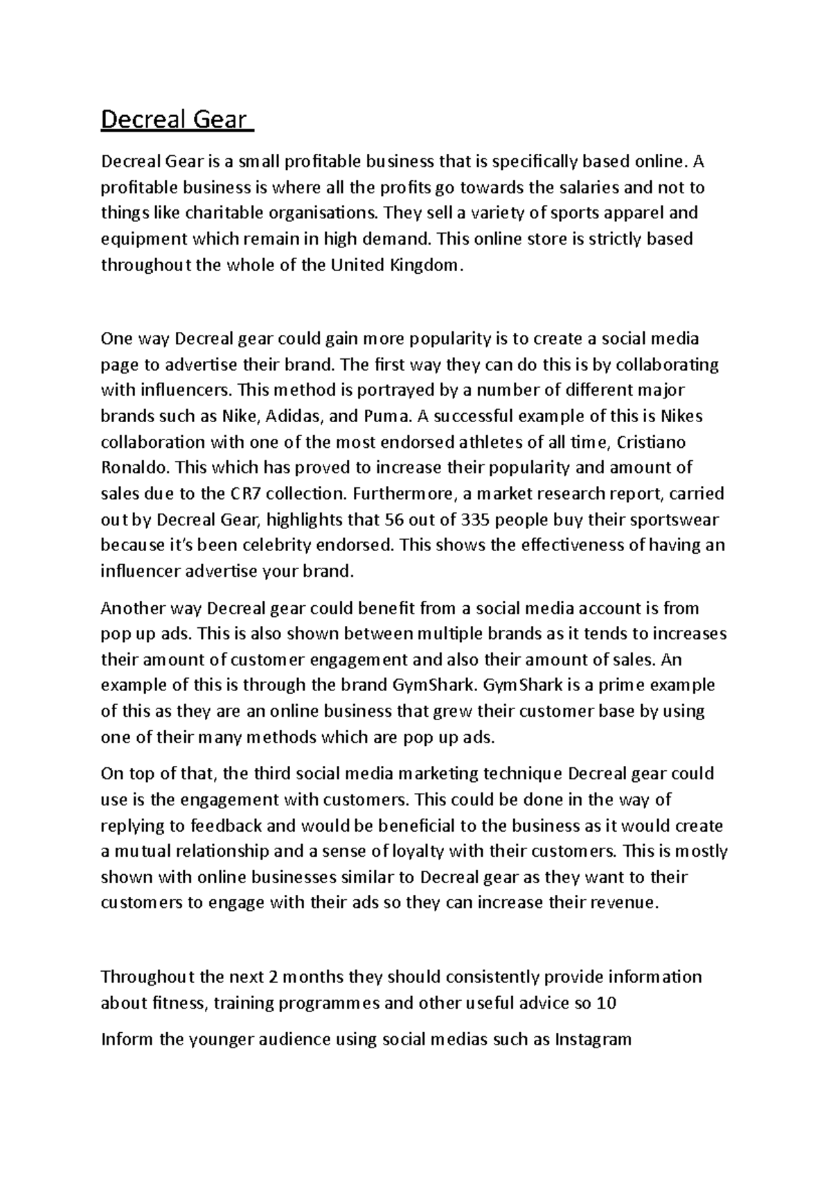 Decreal Gear Marketing Strategies: A Business Analysis Report - Studocu