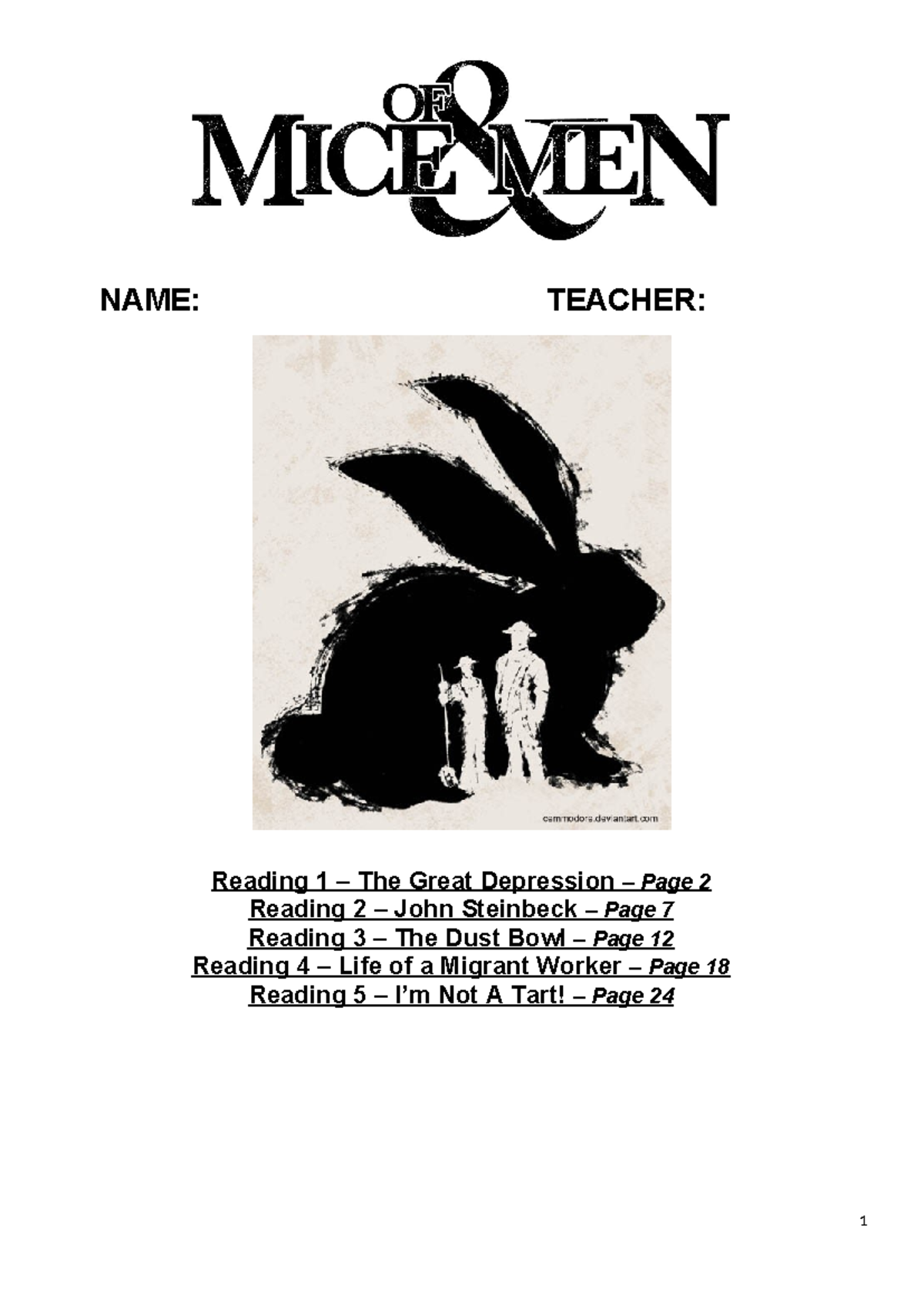 Omam-context-booklet - NAME: TEACHER: Reading 1 – The Great Depression ...