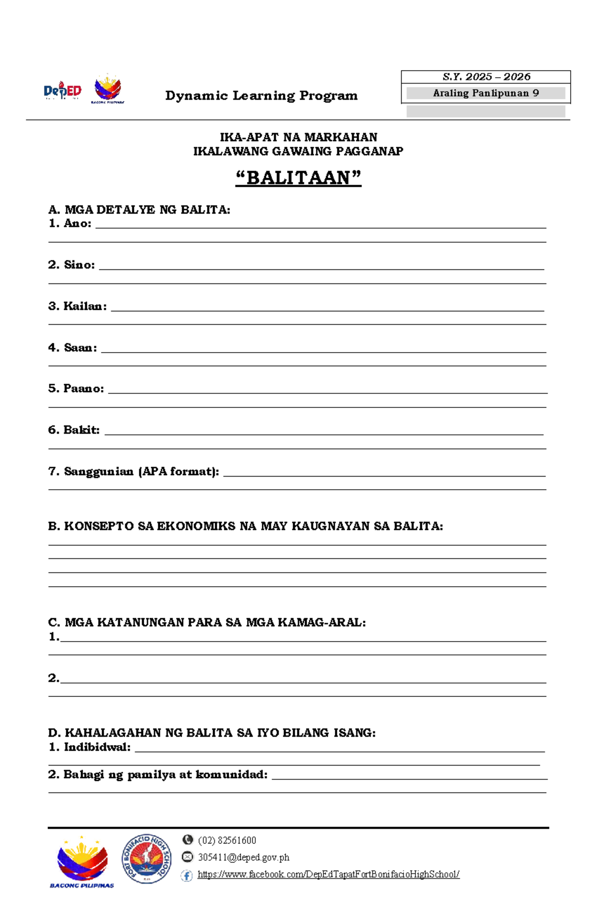 DLP AP9 Q4 Balitaan Format for Dynamic Learning Program - Studocu