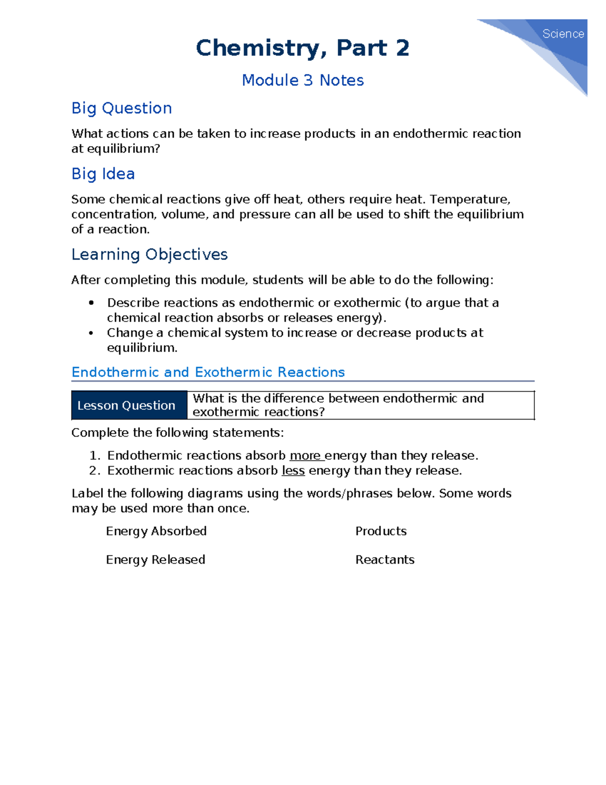 CHEM-043 Module 3 Notes: Endothermic Reactions & Equilibrium - Studocu