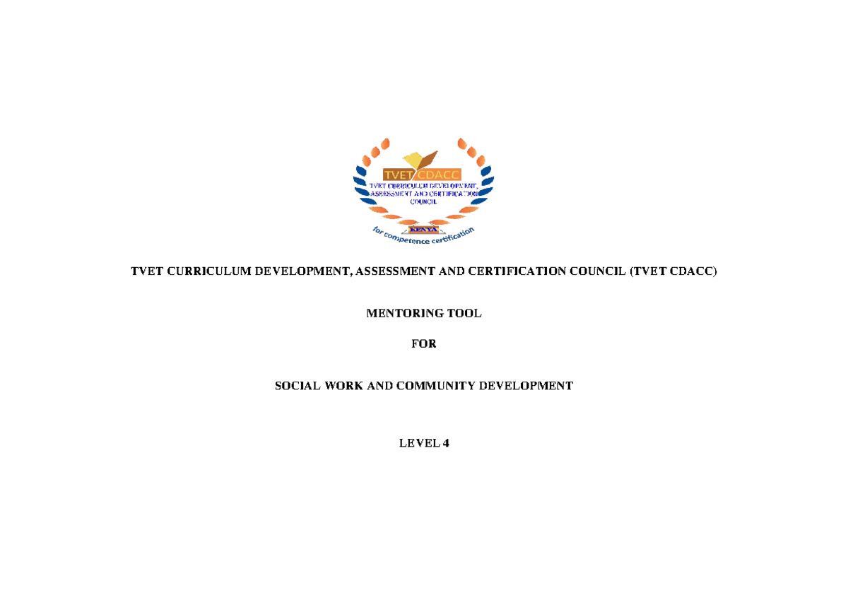 TVET CDACC Mentoring Tool for Social Work & Community Dev. Level 4 ...