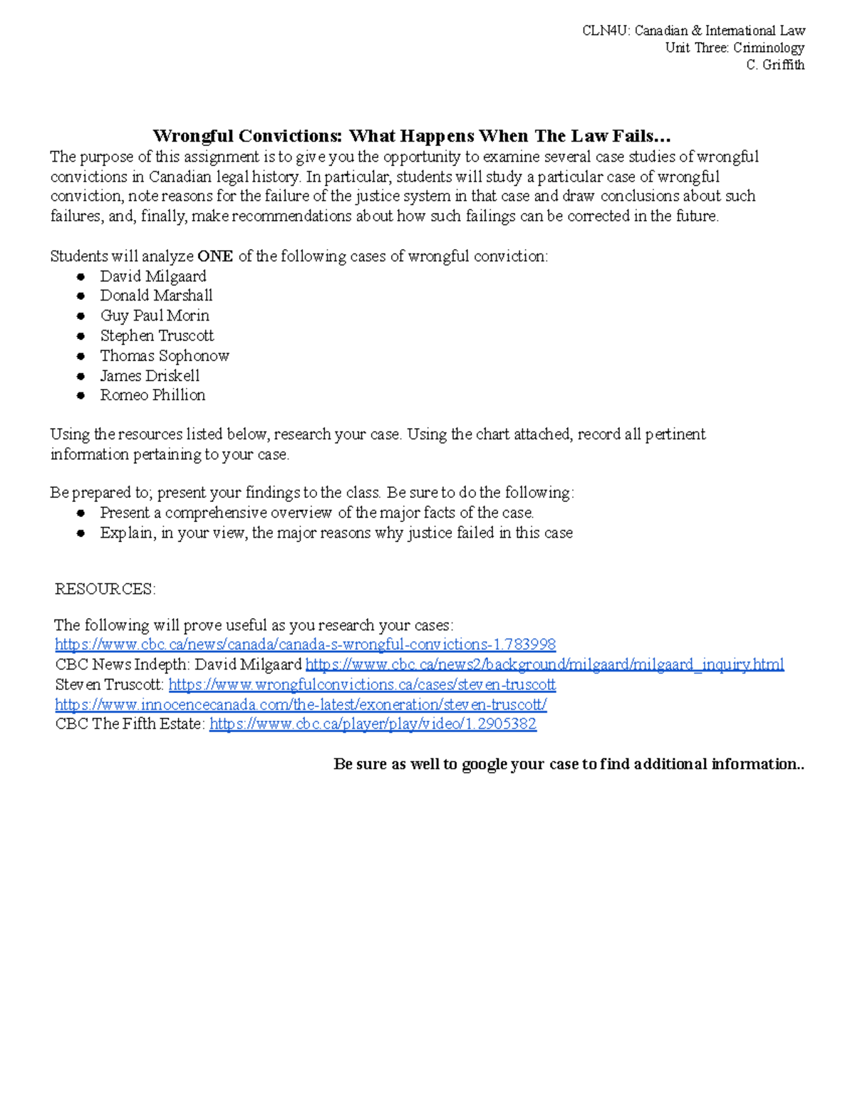 CLN4U: Criminology Case Study on Romeo Phillion's Wrongful Conviction ...