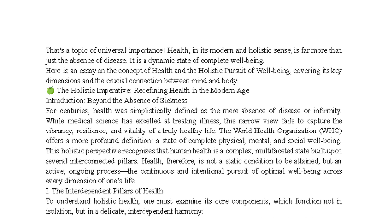 Holistic Health: Redefining Well-Being in Modern Society - Essay - Studocu